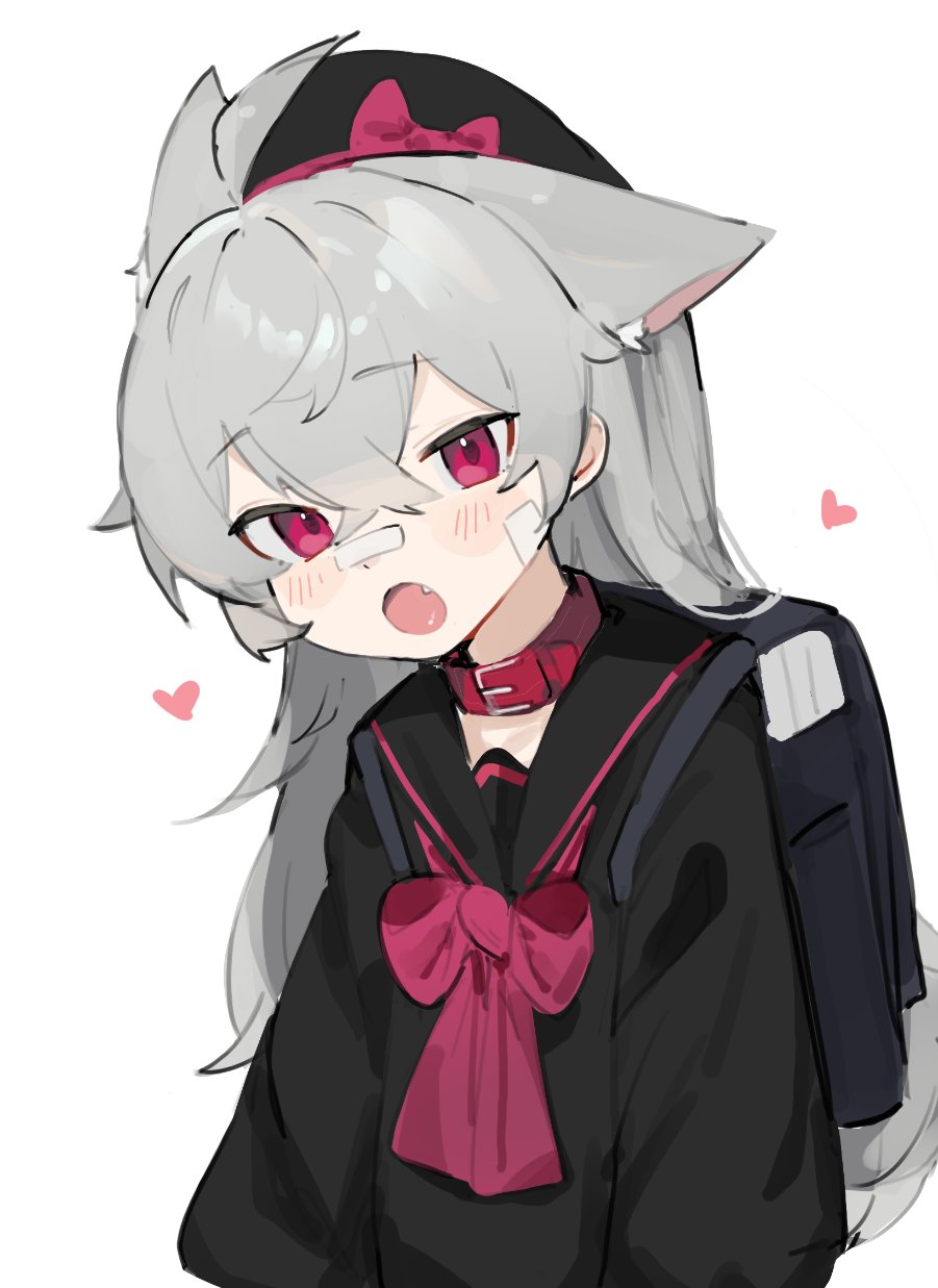 Safebooru - 1girl animal ears backpack bag beret blush collar fang ...