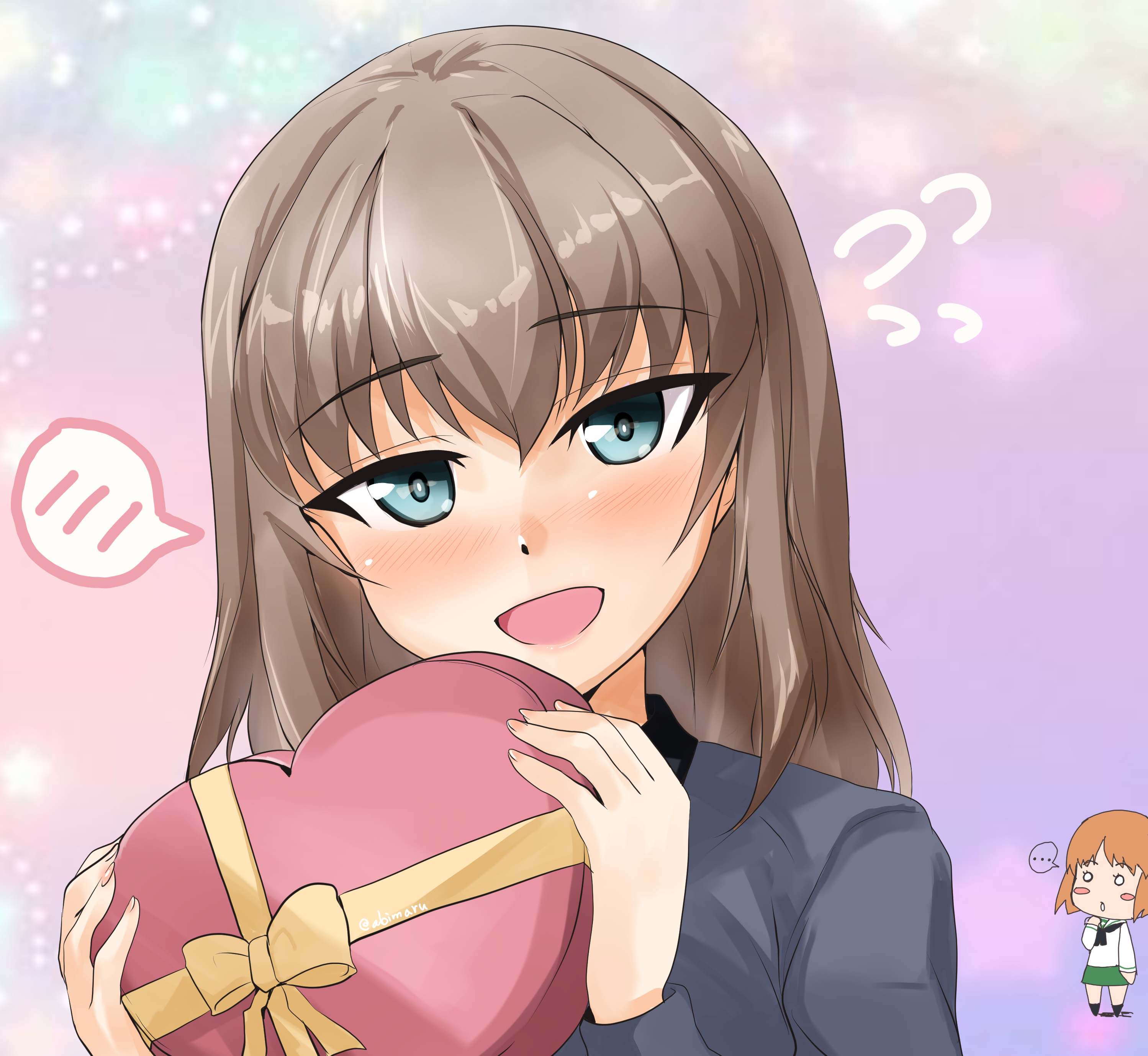 Safebooru - ... 2girls abimaru gup absurdres bangs blue eyes blush blush stickers box brown hair ...