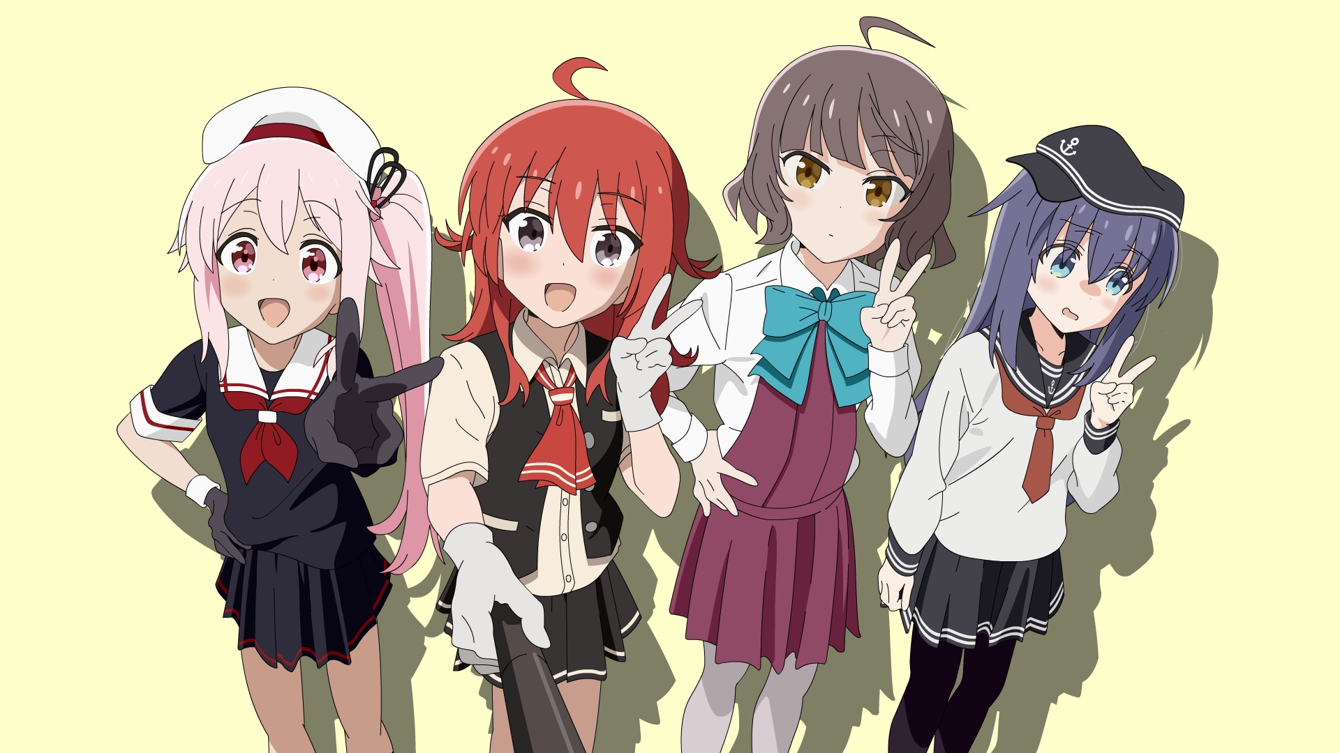 Safebooru - 4girls ahoge akatsuki (kancolle) anchor symbol aqua bow aqua bowtie arashi (kancolle ...