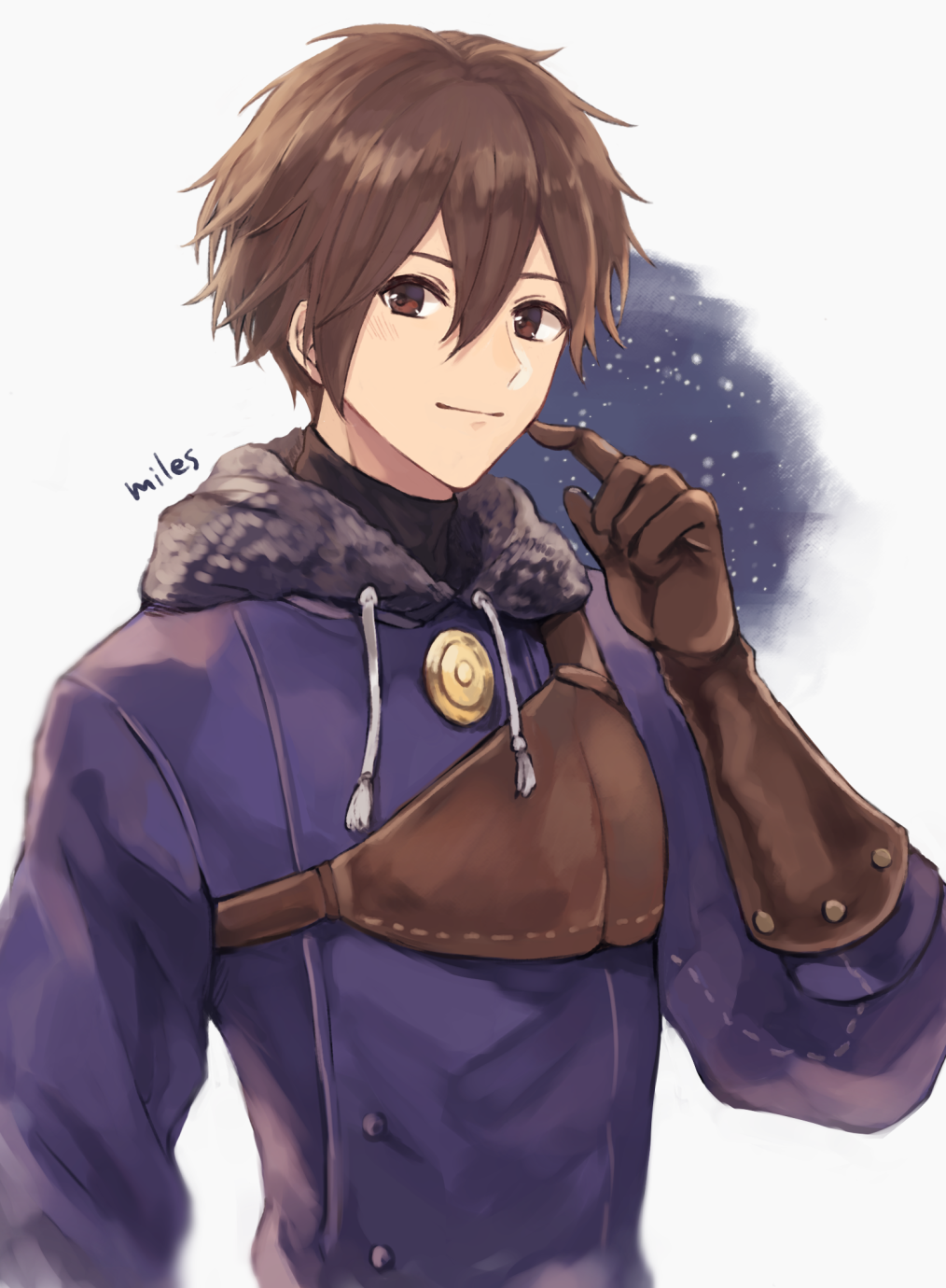 Safebooru - 1boy armor black undershirt blue coat blush brown eyes brown hair character name ...