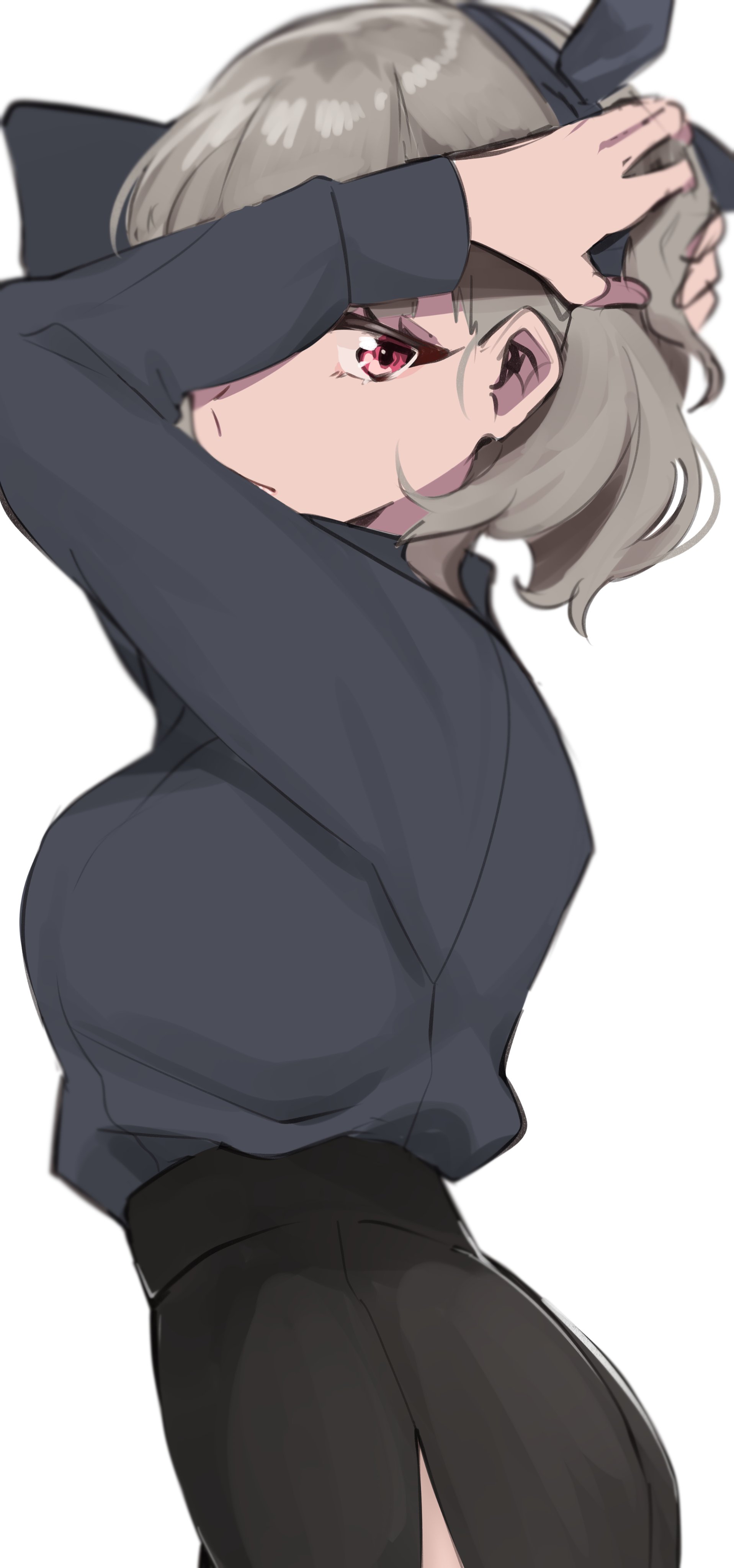 Safebooru - 1girl absurdres arlcn (arlcn 1115) arms behind head arms up assault lily black bow ...
