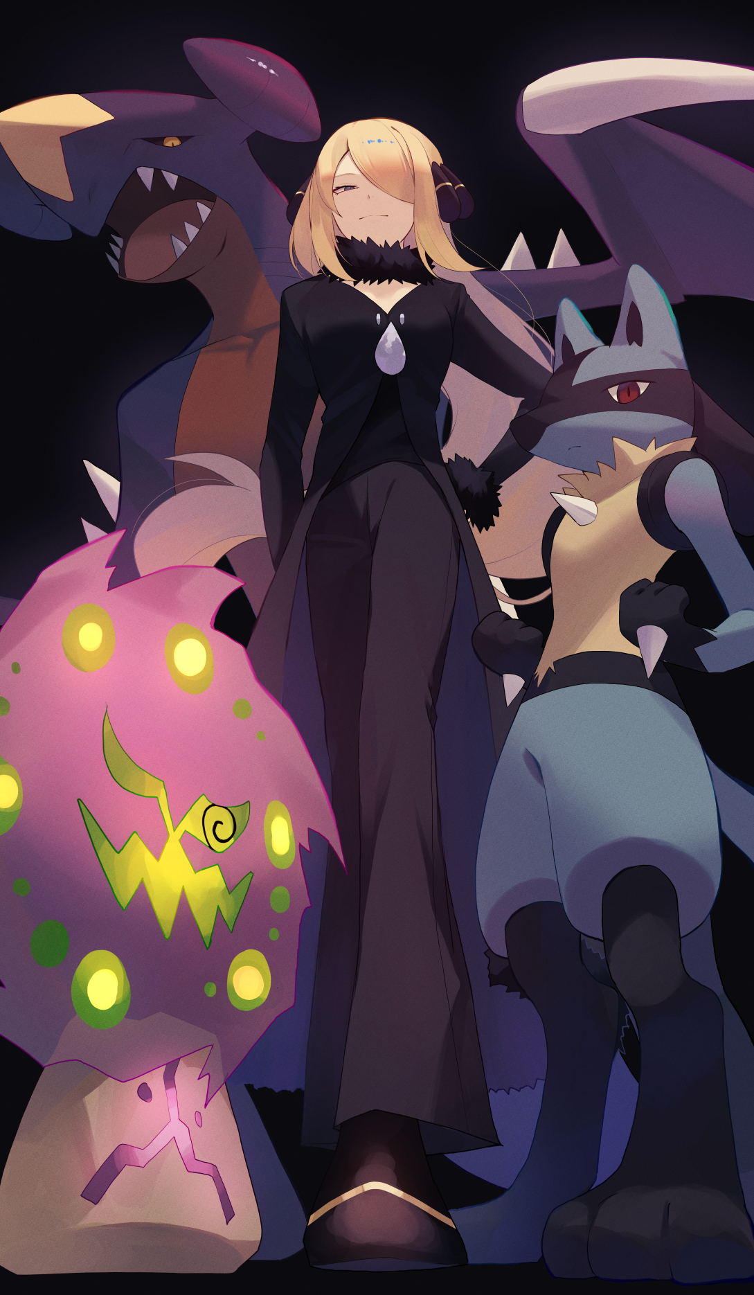 Safebooru - 1girl black background black coat black footwear black pants blonde hair coat ...