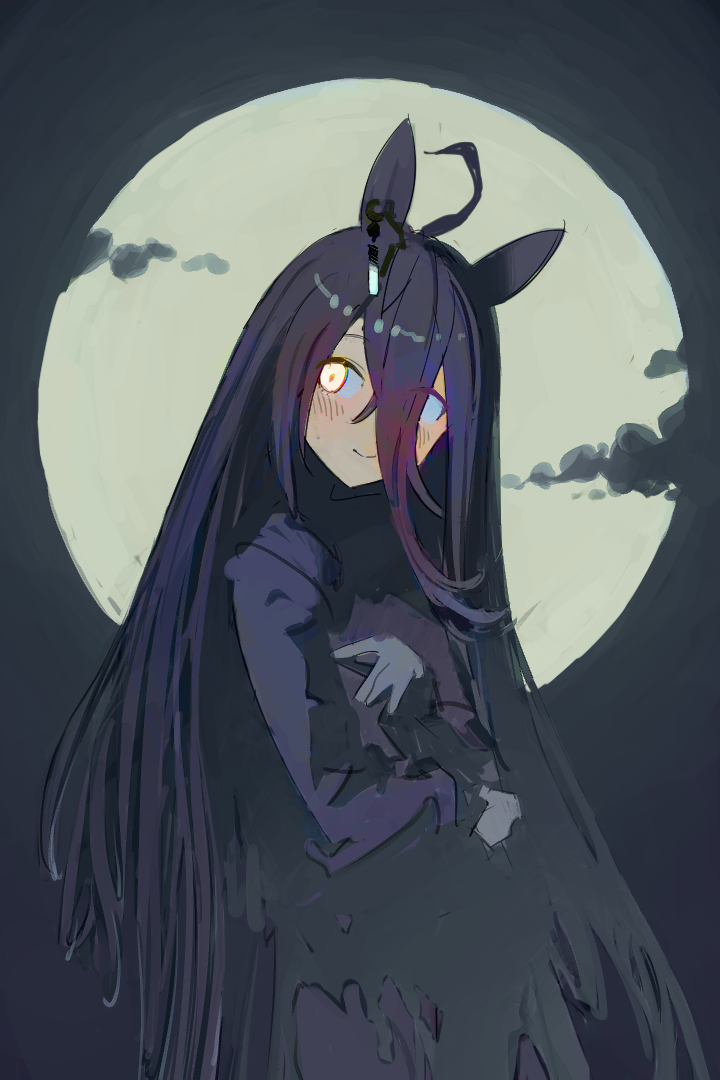 Safebooru - 1girl \||/ ahoge animal ears bangs black background blush closed mouth clouds coat ...