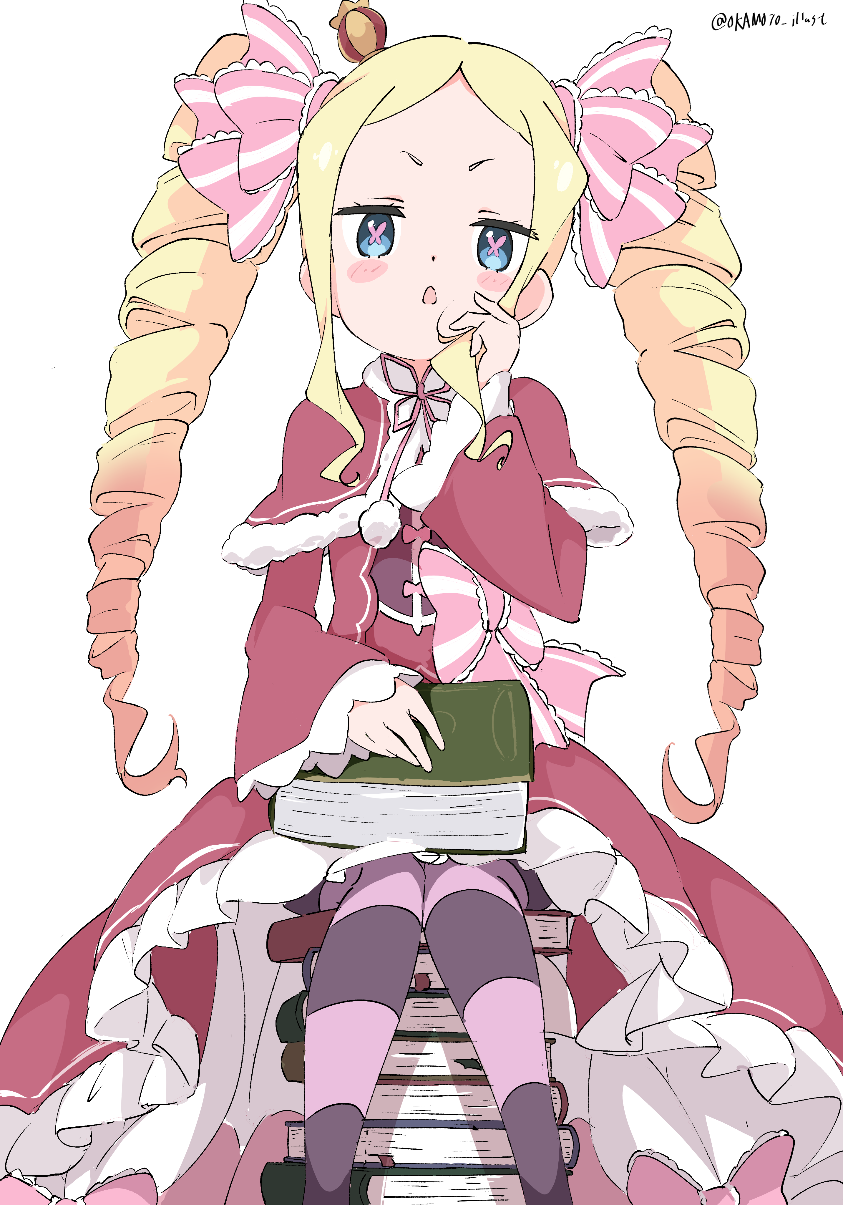 Safebooru - 1girl absurdres beatrice (re:zero) blonde hair blue eyes blush stickers book capelet ...