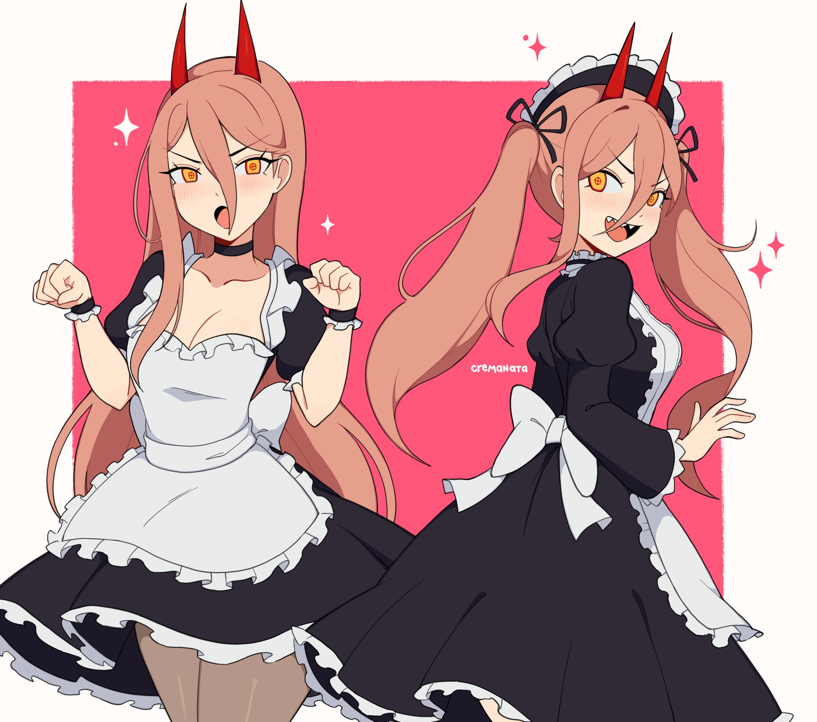 Safebooru - 1girl apron border chainsaw man cremanata highres horns ...