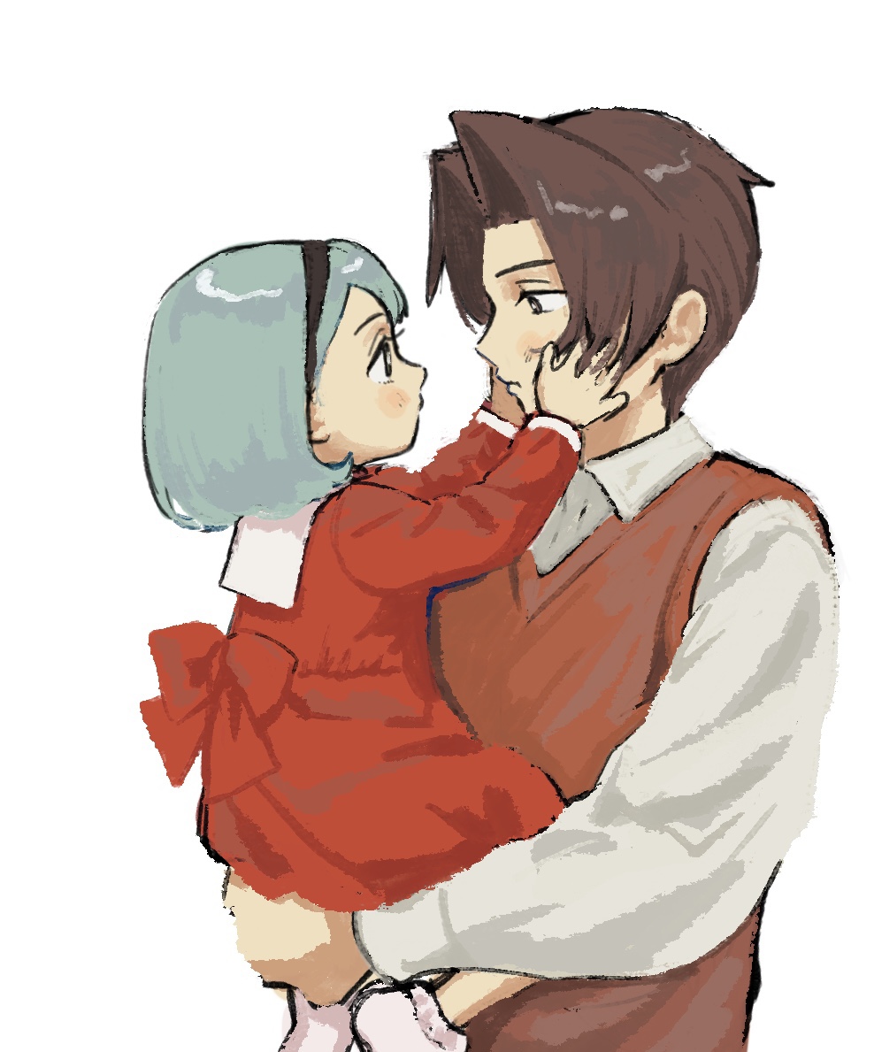 Safebooru - 1boy 1girl ace attorney aged down black hairband blue hair blush brown eyes brown ...