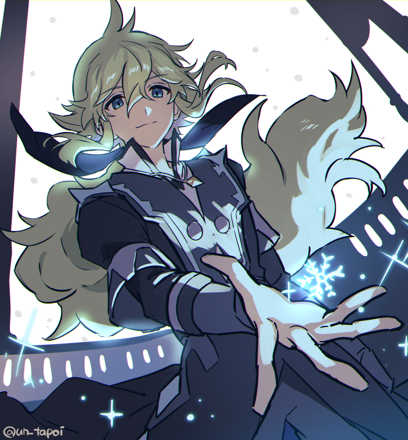 Safebooru - 1boy 1girl aqua eyes bangs black coat closed mouth coat floating hair green hair ...