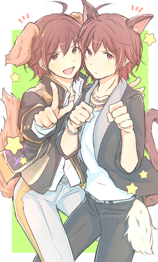 Safebooru - 2boys ahoge amagase touma animal ears belt blackish 961sp (idolmaster) bracelet ...
