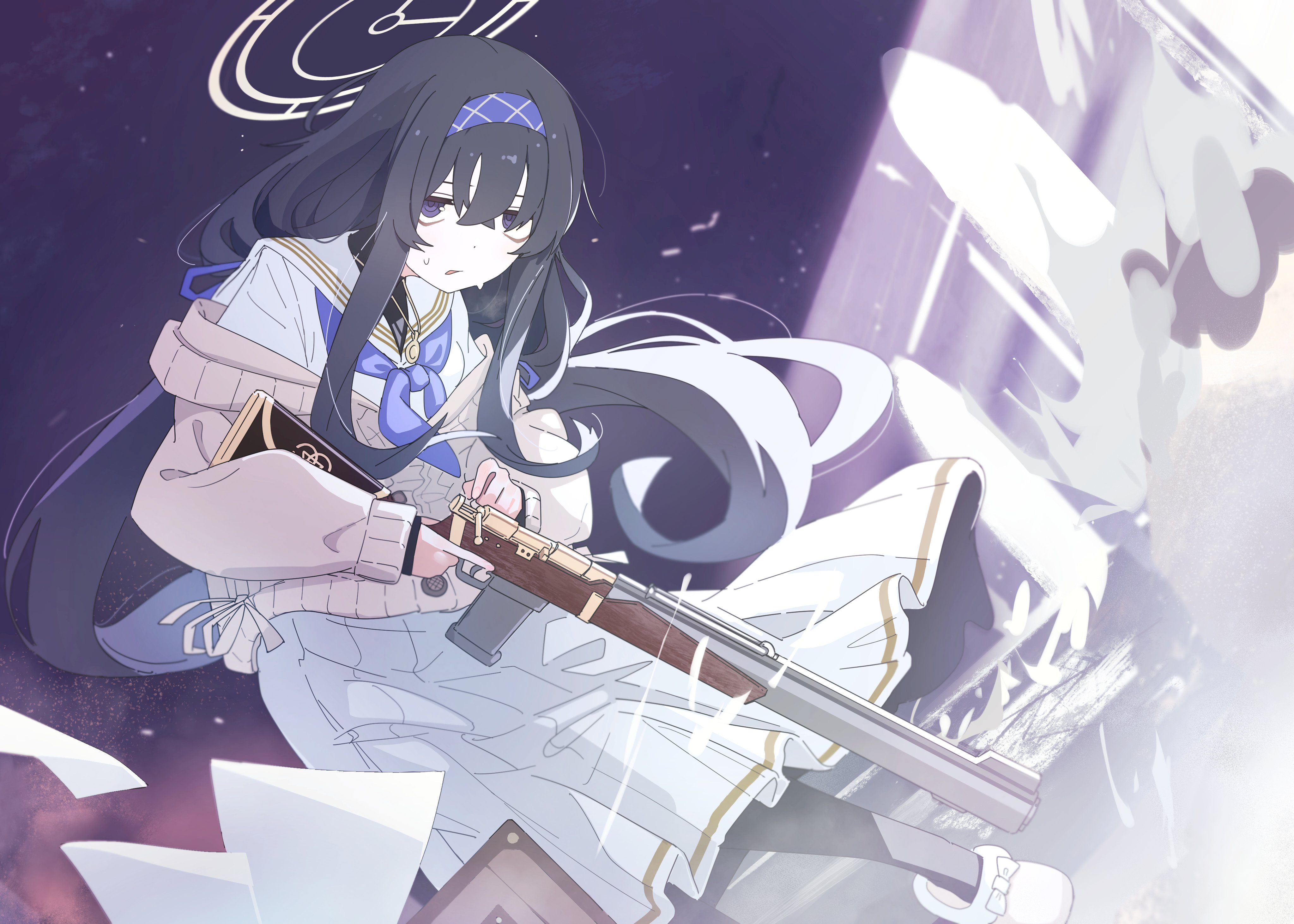 Safebooru - 1girl absurdres bags under eyes bangs black pantyhose black sweater blue archive ...