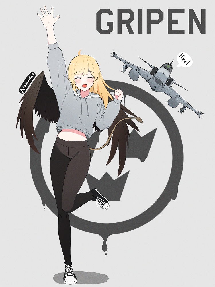 Safebooru - 1girl :d ahoge aircraft airplane artist name atamonica ...