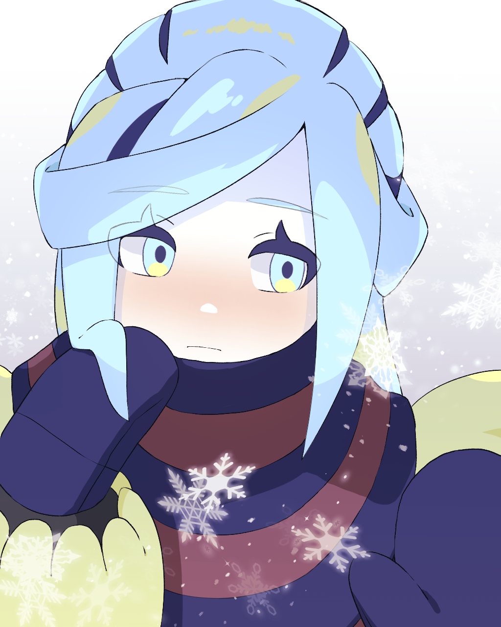 Safebooru - 1boy aqua eyes aqua hair blue mittens blue scarf blush closed mouth commentary ...