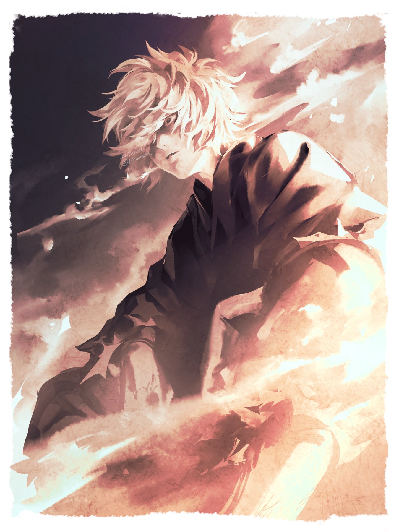 Safebooru - 1boy black robe dated fire gabimaru hair over one eye ...