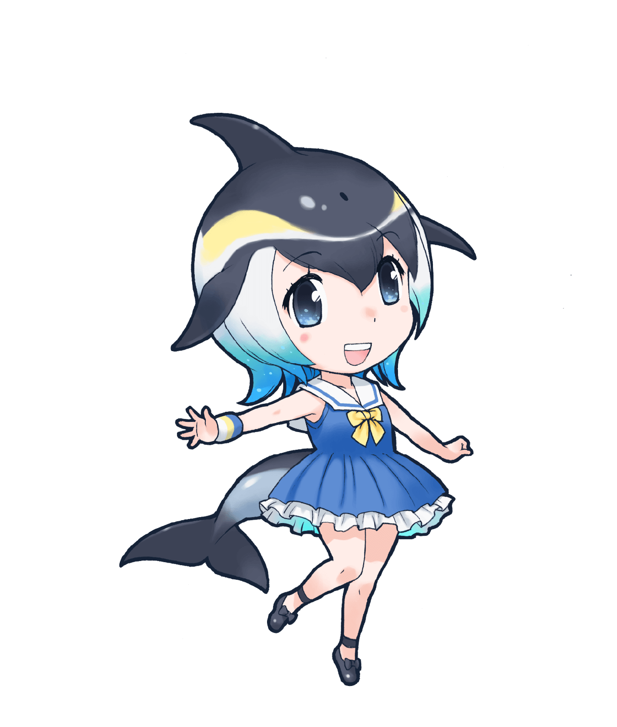 Safebooru - 1girl black hair blue eyes blue hair cetacean tail common ...