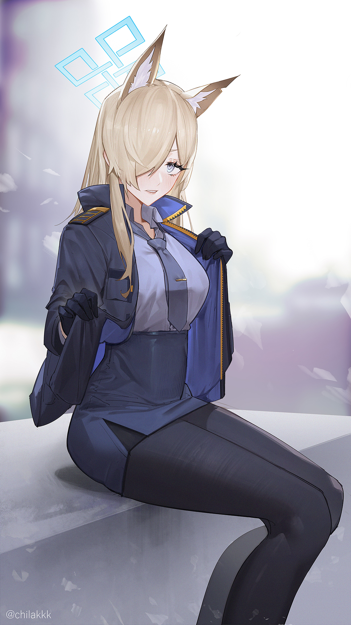 Safebooru - 1girl animal ear fluff animal ears armband black gloves black jacket black pantyhose ...