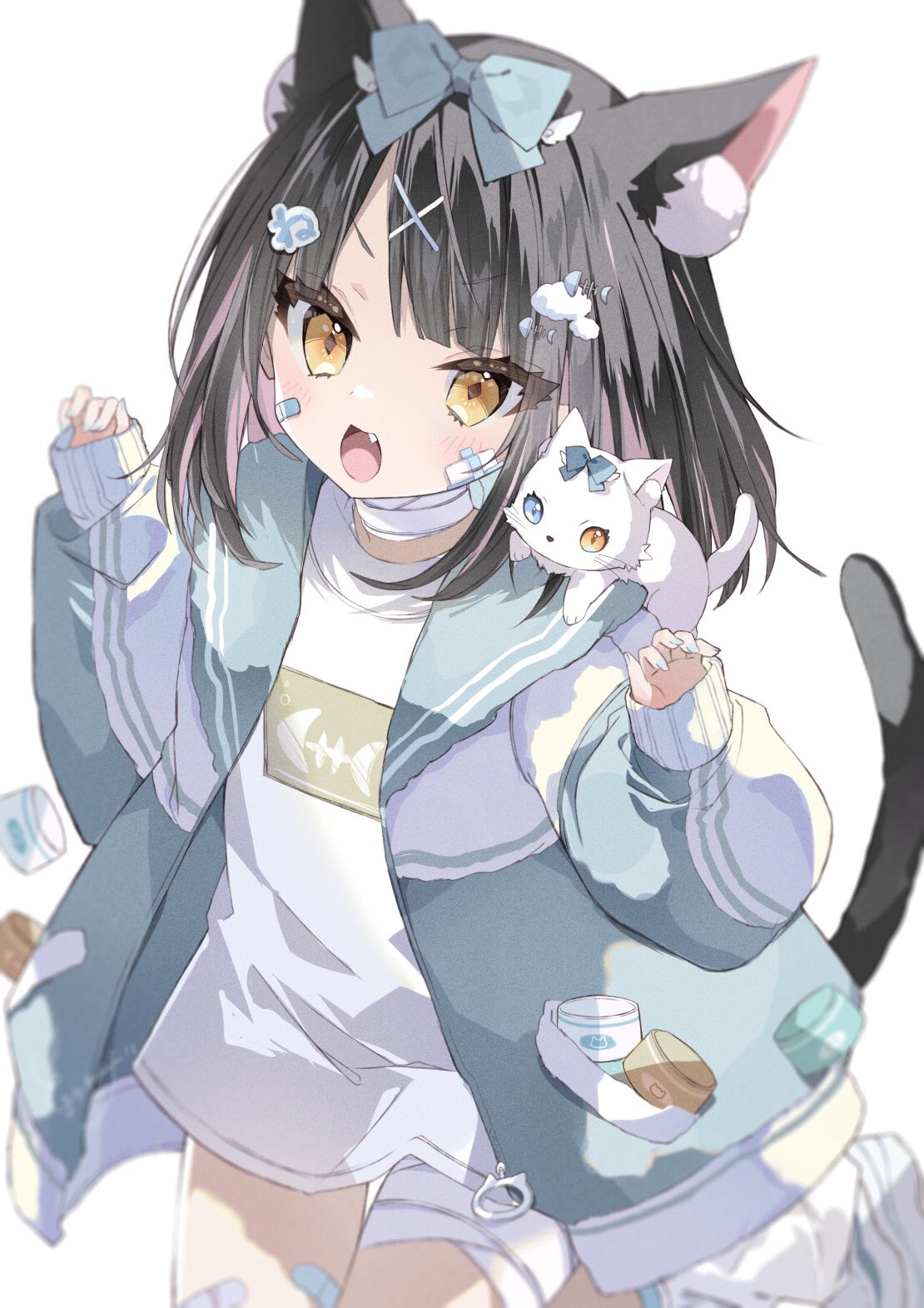 Safebooru - 1girl animal animal ears animal on shoulder bandaged leg bandaged neck bandages ...