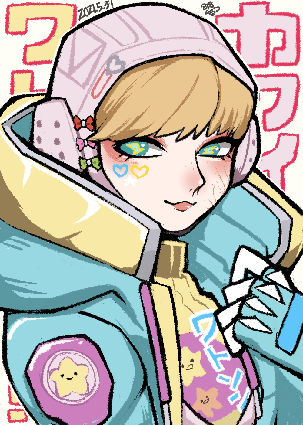 Safebooru - 1girl animification apex legends bangs blonde hair blue eyes blue gloves blue jacket ...