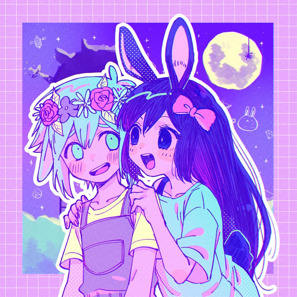 Safebooru - 1boy 1girl :d animal ears aubrey (omori) bangs basil (omori ...