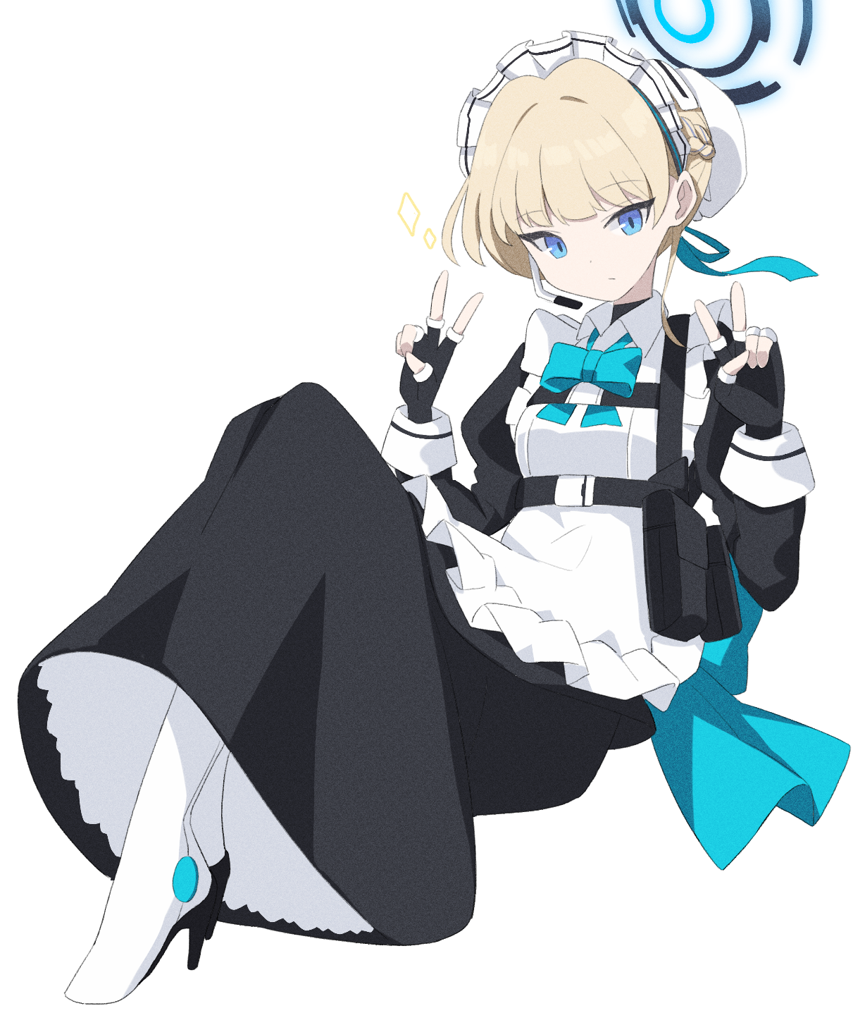 Safebooru - 1girl apron back bow black dress black gloves blonde hair blue archive blue bow blue ...