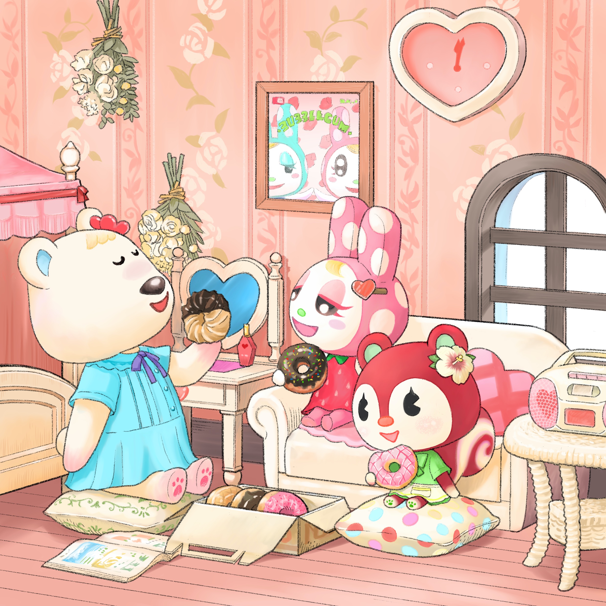 Safebooru - 3girls :d absurdres animal crossing apron bear girl blue ...