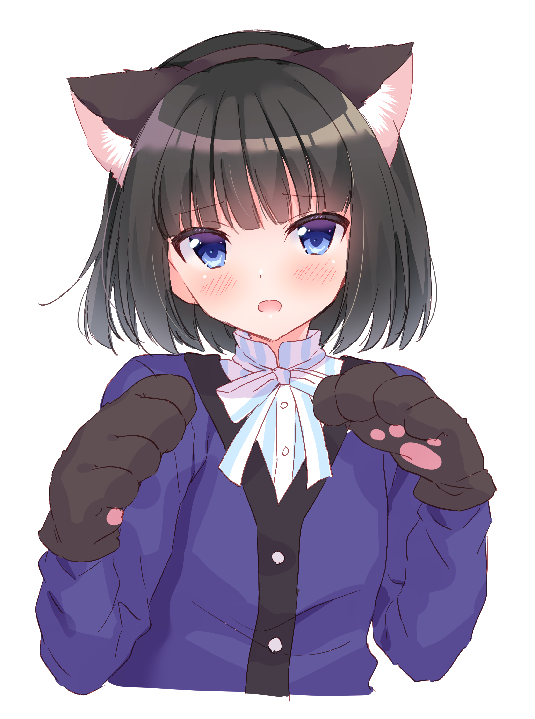 Safebooru - 1boy absurdres androgynous animal ears animal hands bishounen black hair blue eyes ...