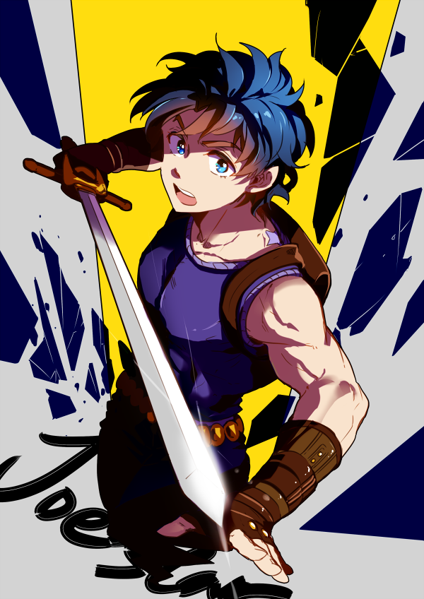 Safebooru - 1boy backpack bag birthmark blue eyes blue hair commentary ...