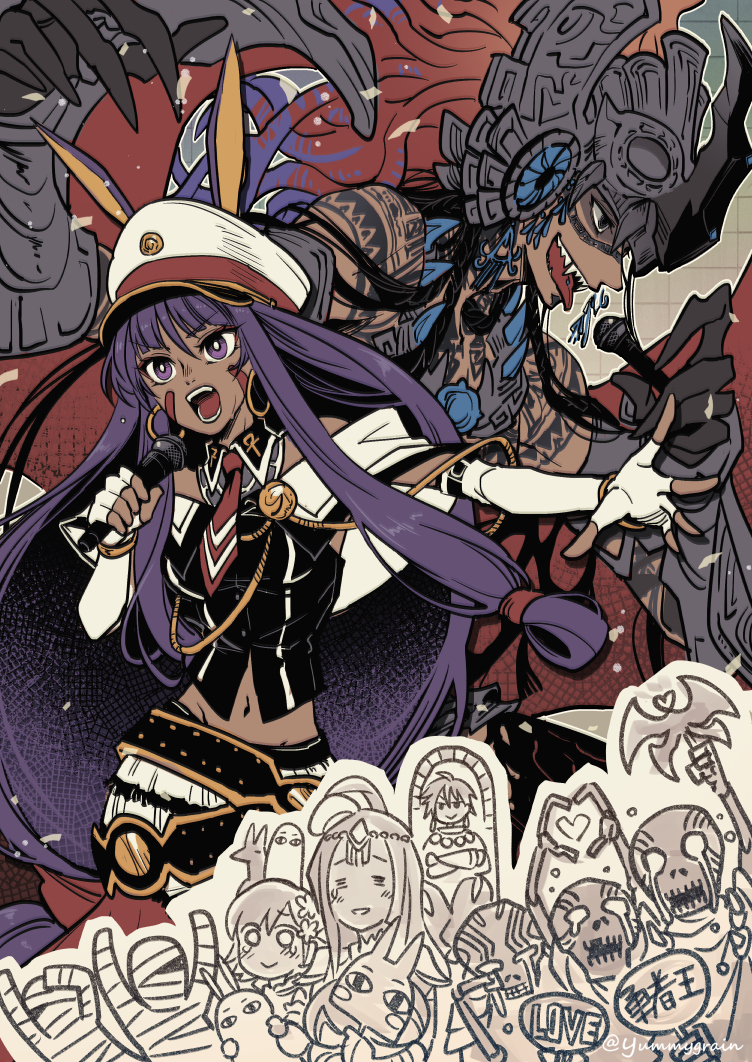 Safebooru - 2boys 3girls aiguillette animal ears audience black hair bracelet bright pupils ...