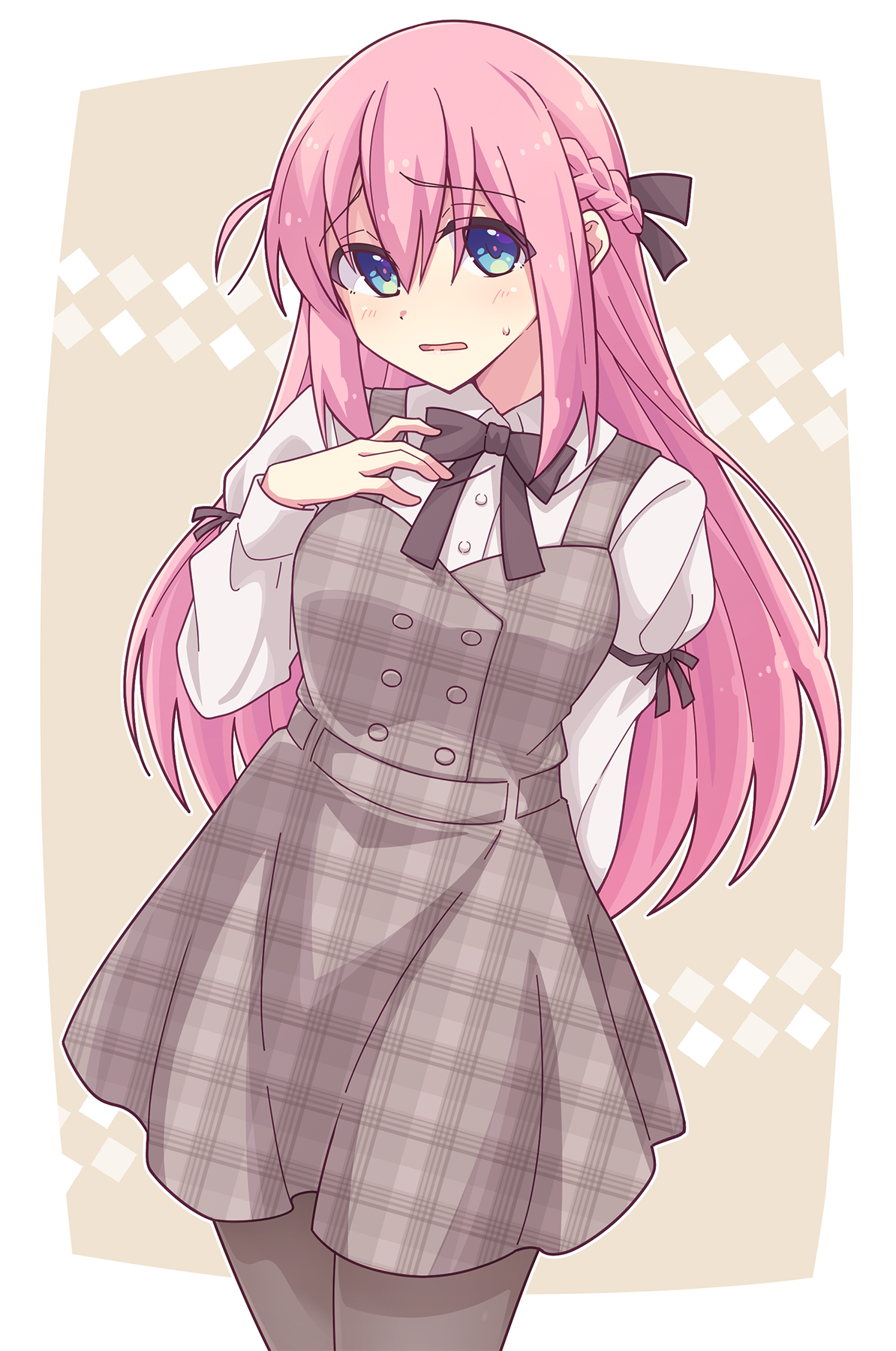 Safebooru - 1girl bangs black bow blue eyes blush bocchi the rock! bow braid breasts brown ...