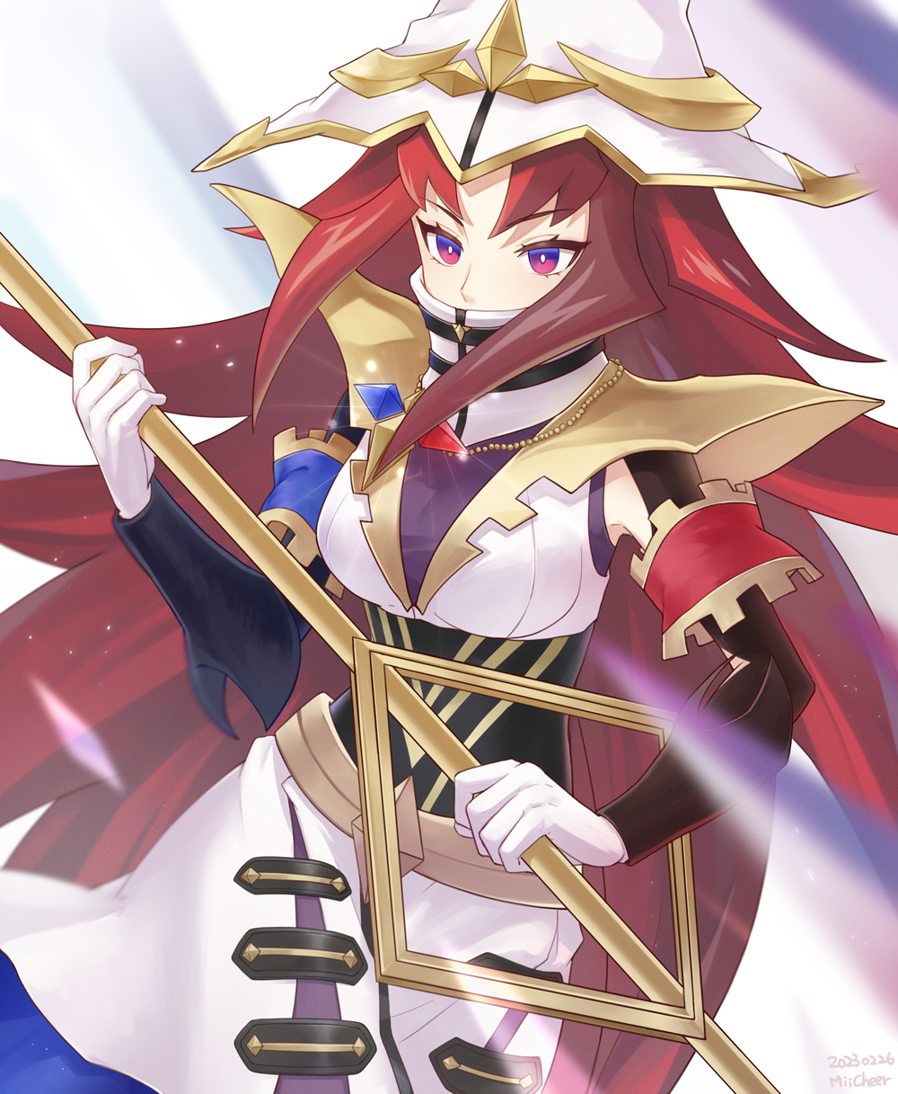 Safebooru - 1girl beyond the pendulum breasts duel monster gloves gradient eyes hat highres ...