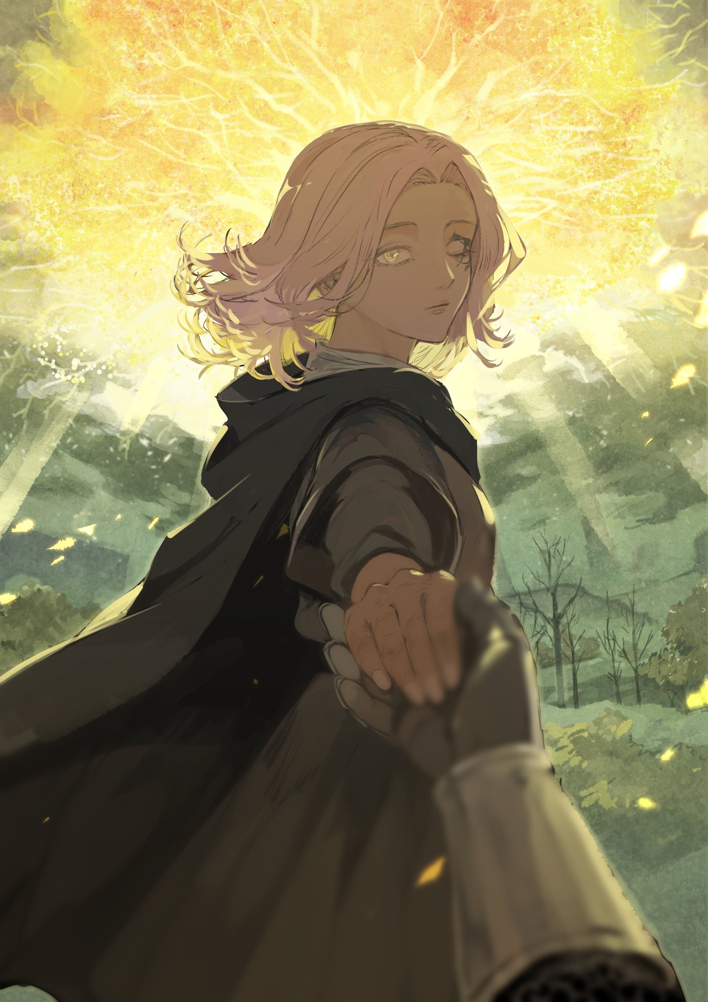 Safebooru - 1girl black cape brown hair cape closed mouth commentary request dress elden ring ...