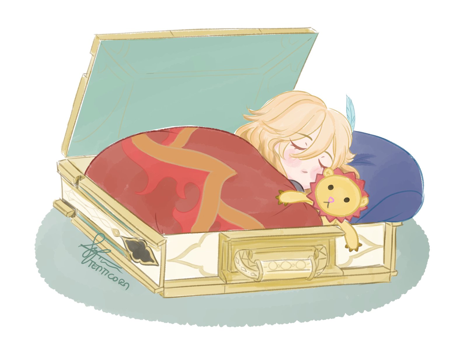 Safebooru - 1boy artist name blanket blonde hair briefcase closed eyes ...