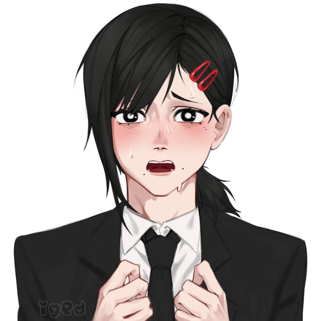 Safebooru - 1girl artist name bangs black hair black jacket black necktie chainsaw man collared ...