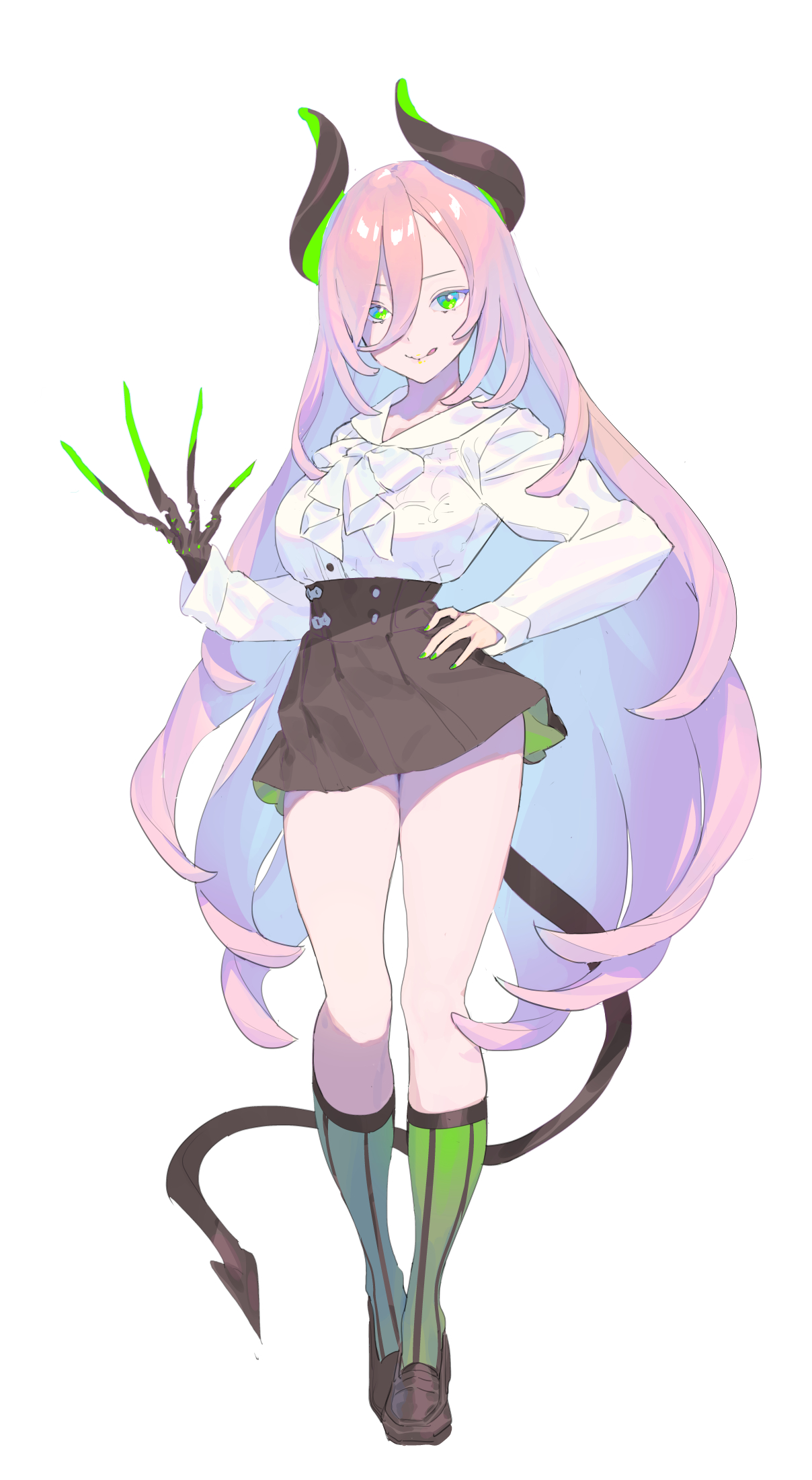 Safebooru - 1girl :q black footwear black skirt closed mouth dark-skinned female dark skin enkyo ...