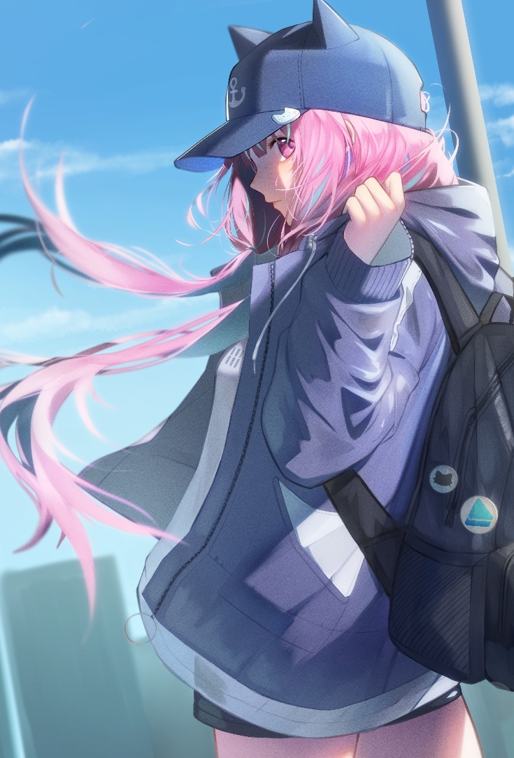 Safebooru - 1girl alternate costume anchor symbol animal ear headwear backpack bag baseball cap ...