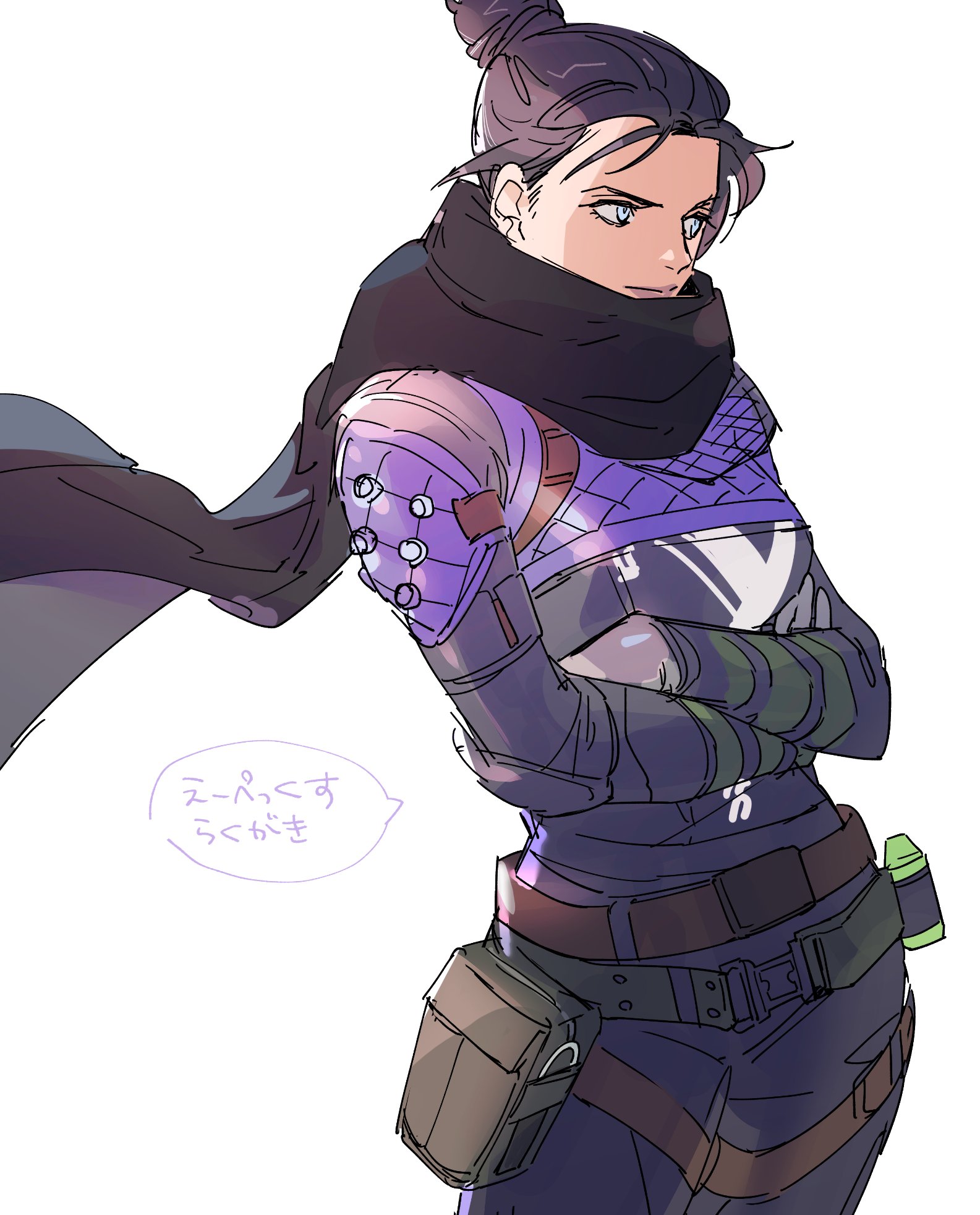 Safebooru - 1girl animification apex legends belt black bodysuit black hair black scarf blue ...