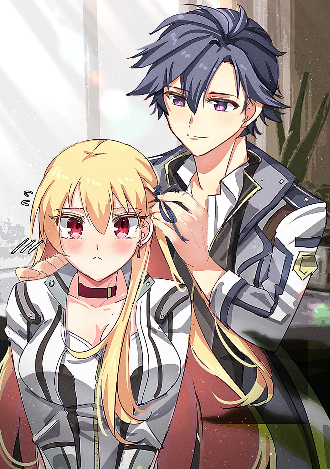 Safebooru - 1boy 1girl ahoge alisa reinford blonde hair blush breasts cleavage cutout clothing ...