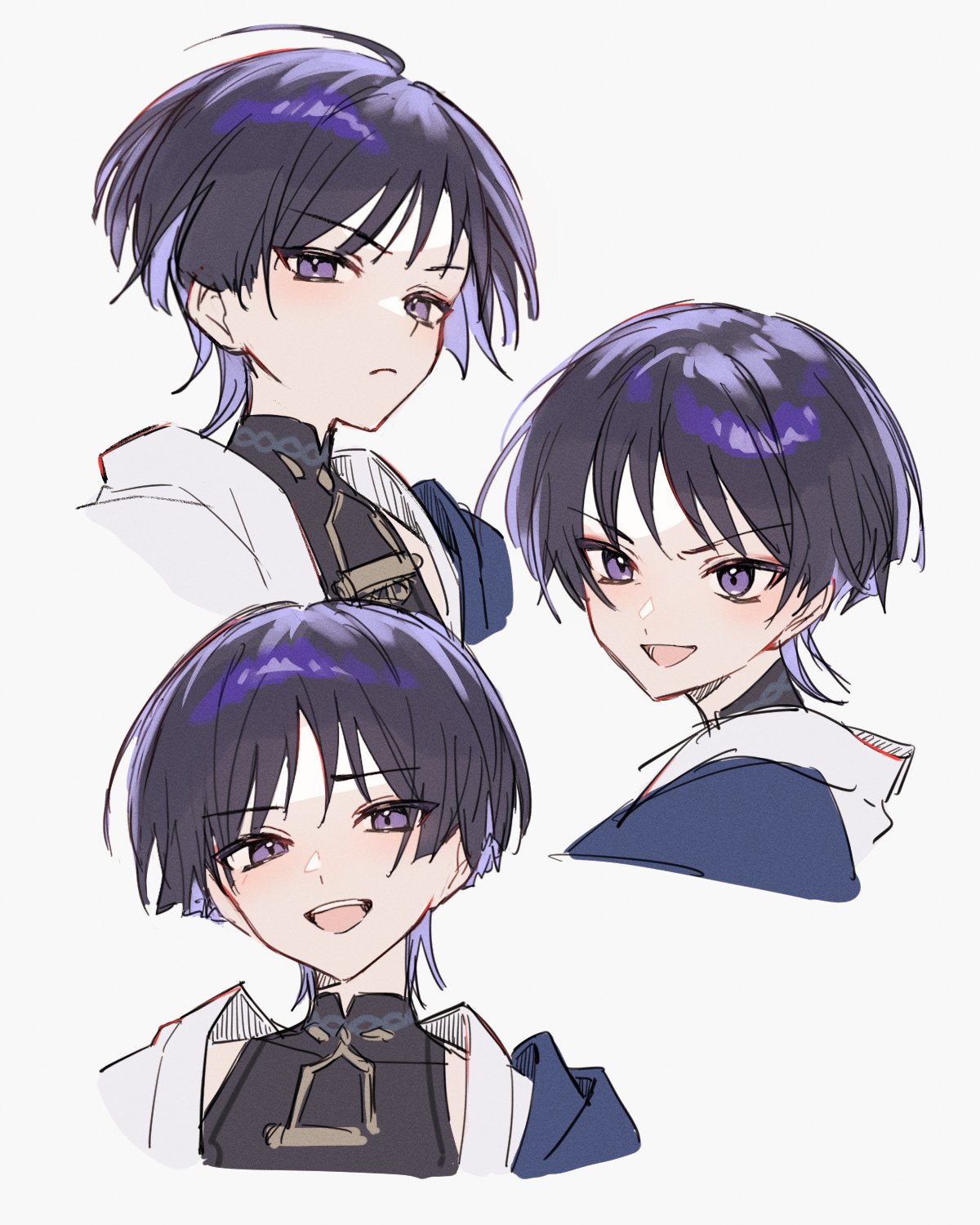 Safebooru - 1boy bangs blush closed mouth coyo mi042 cropped shoulders genshin impact grey ...