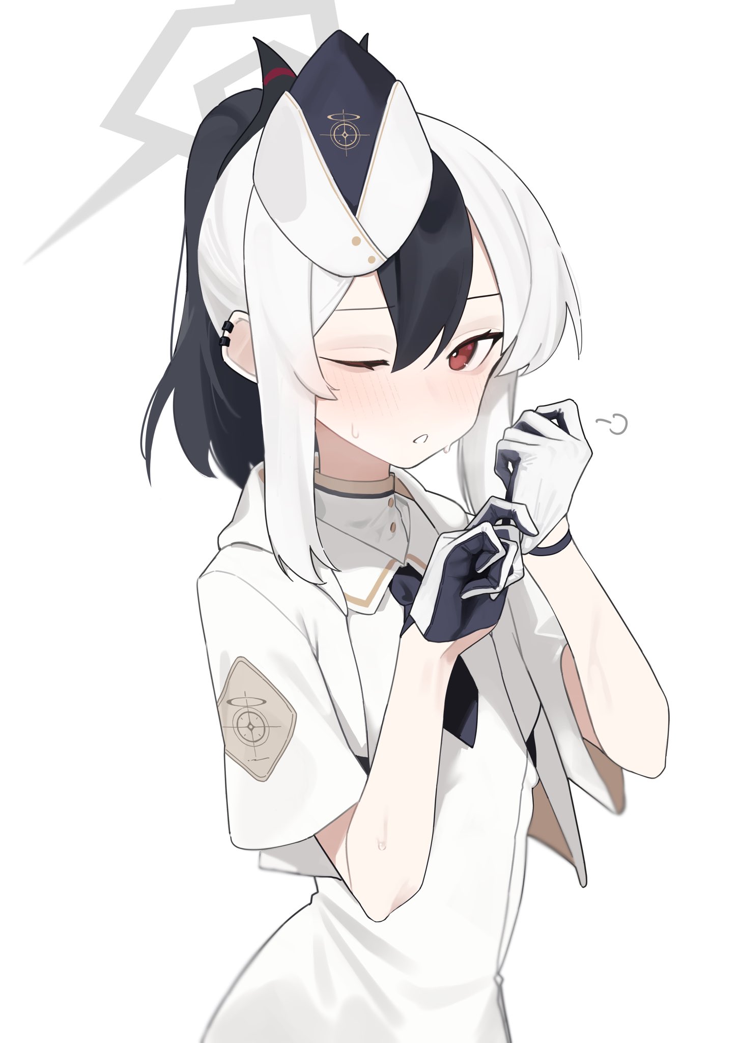 Safebooru - 1girl black hair black necktie blue archive demon horns dress earclip fataaa gloves ...