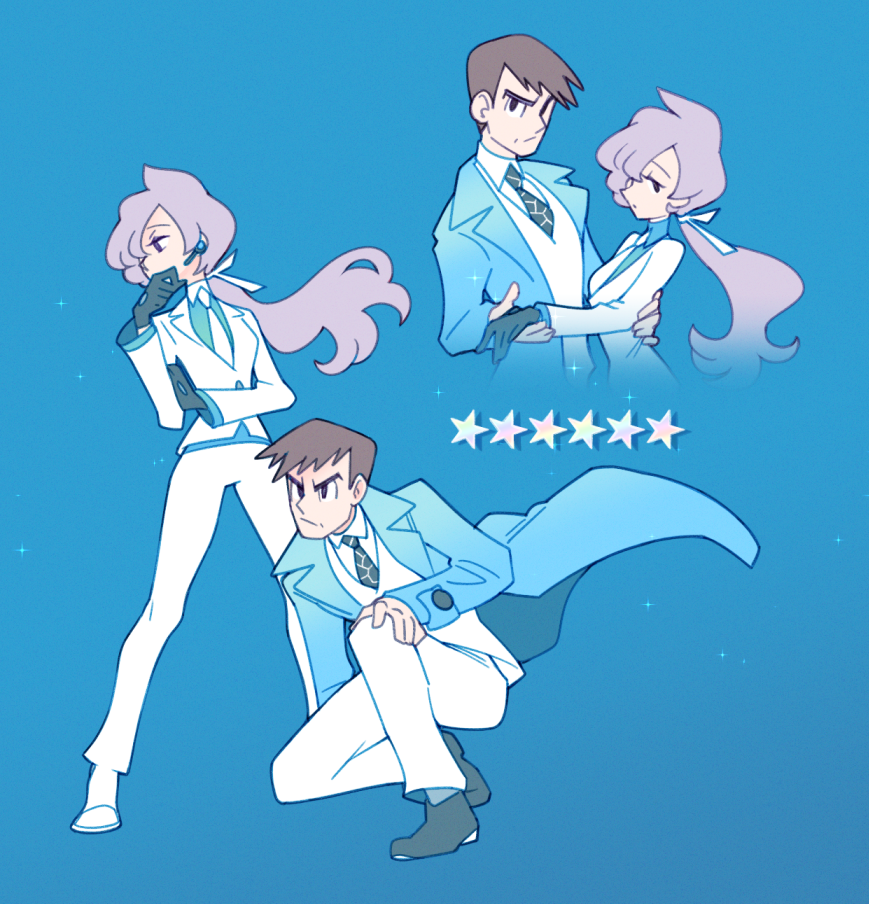 Safebooru - 1boy 1girl alternate color anabel (pokemon) blue background ...