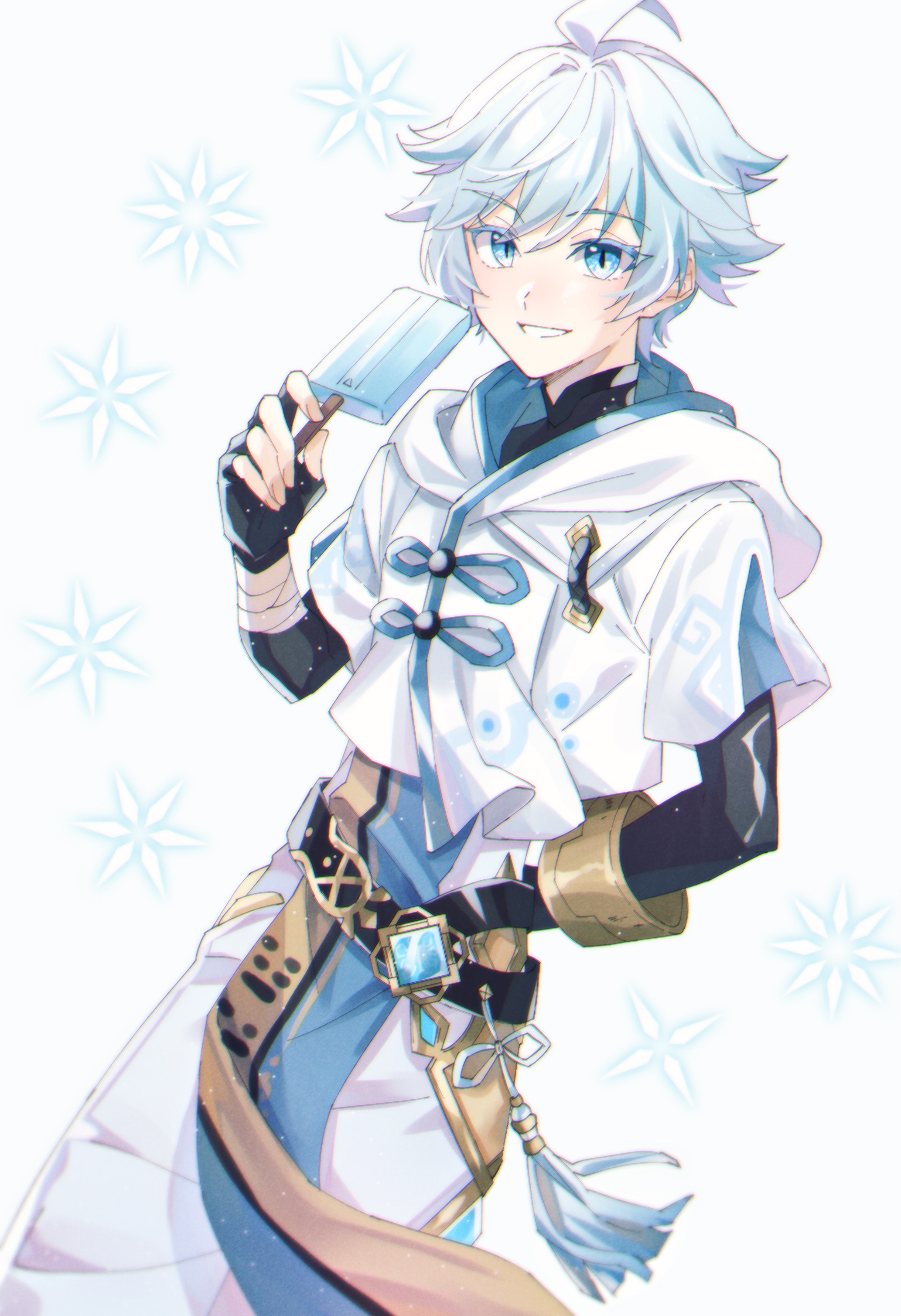 Safebooru - 1boy absurdres ahoge bandaged arm bandages bangs belt black belt black gloves black ...