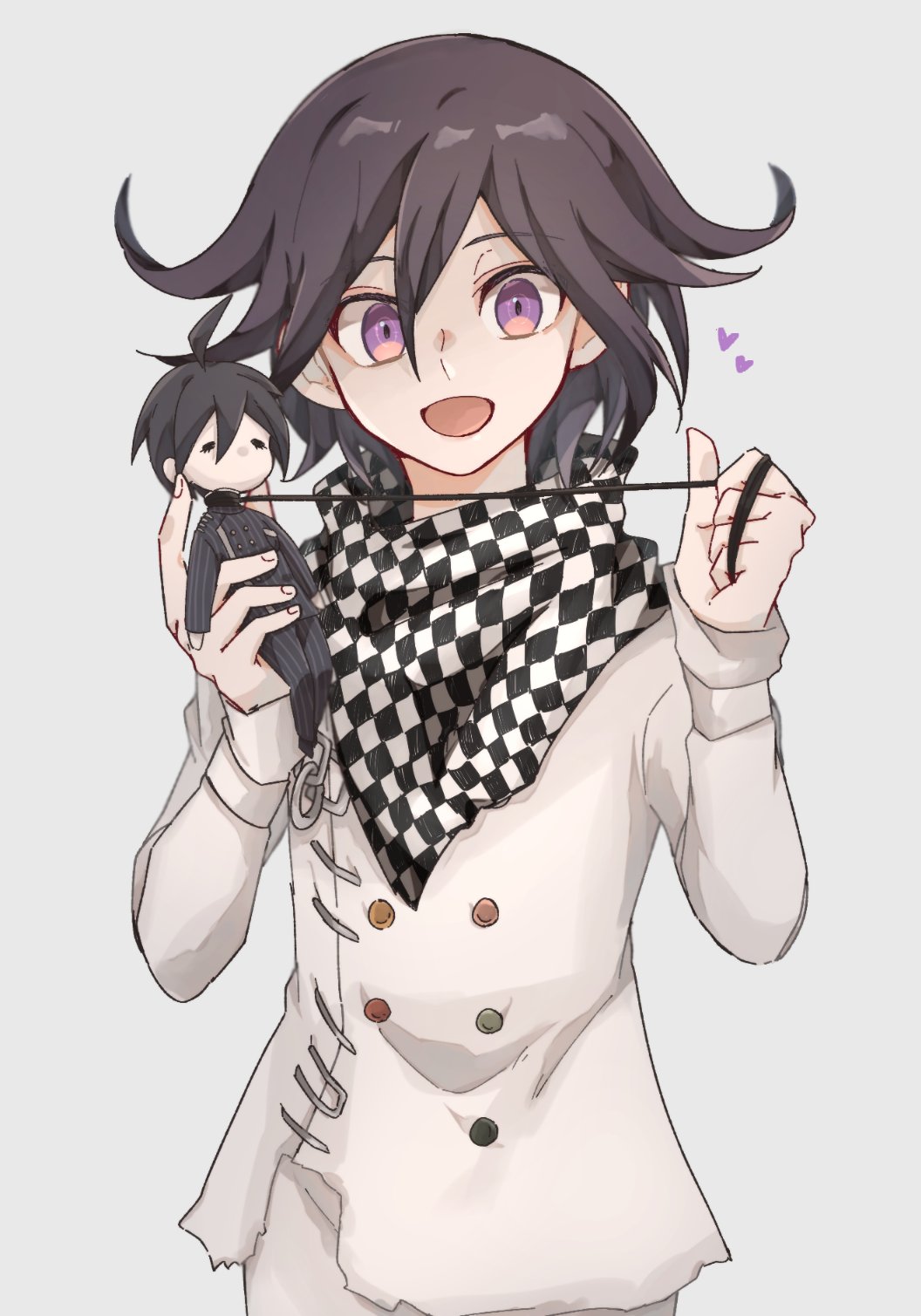 Safebooru - 1boy ahoge black hair buttons chain character doll checkered clothes checkered scarf ...