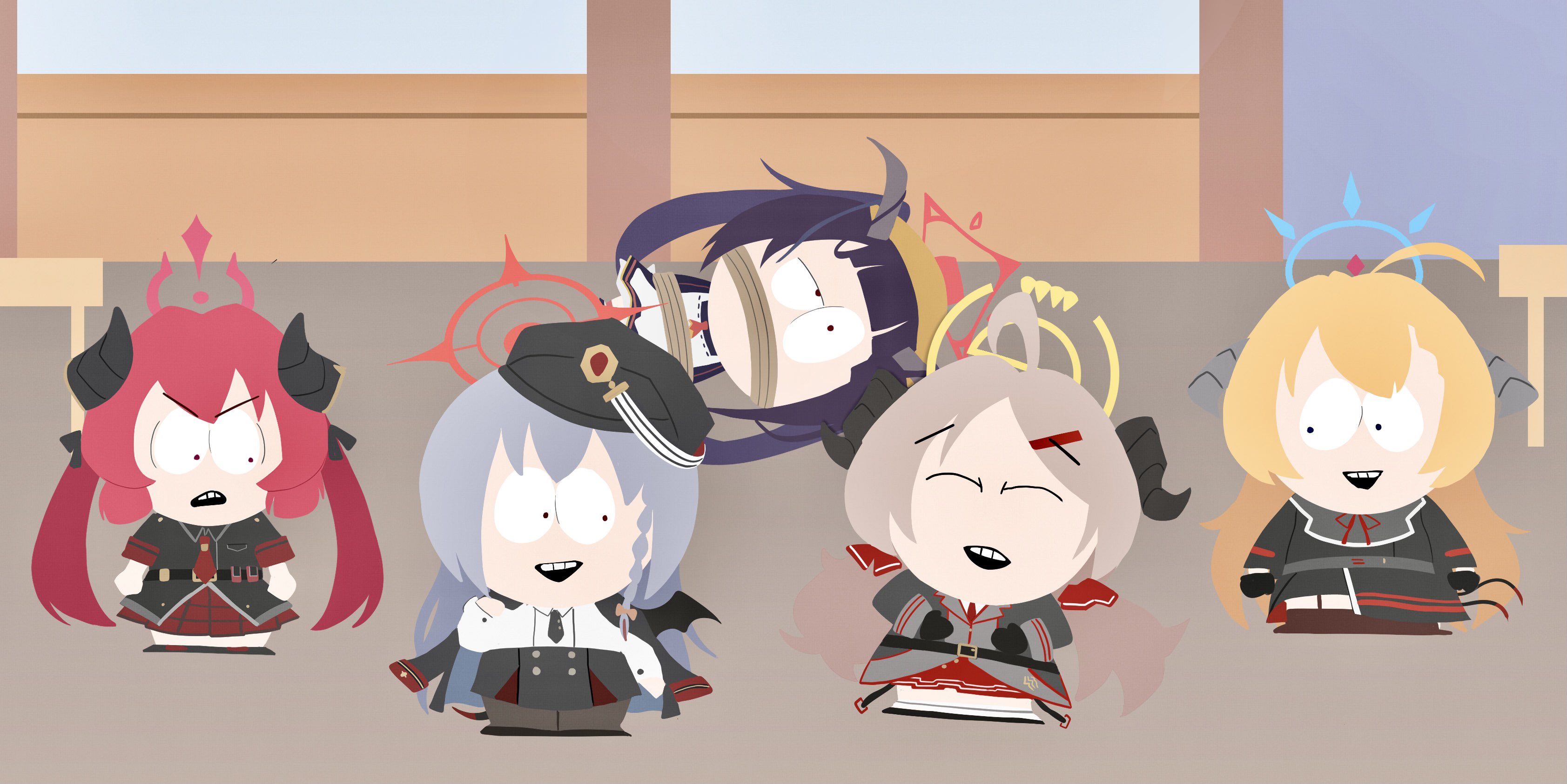 Safebooru - 5girls :d ^ ^ absurdres ahoge akari (blue archive) apron atat250 bangs belt black ...