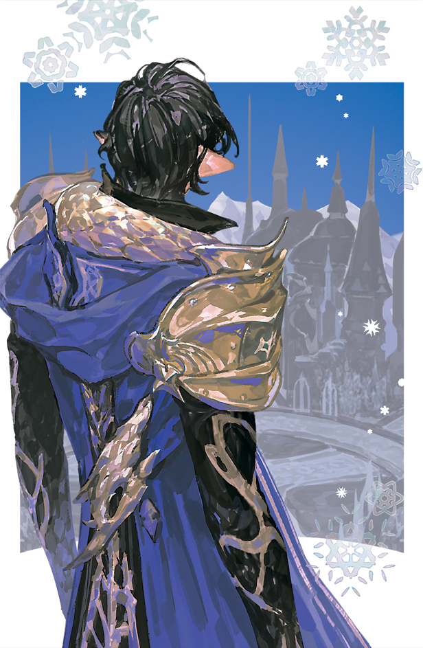 Safebooru - 1boy armor aymeric de borel black hair blue cape blue sky building cape castle ...