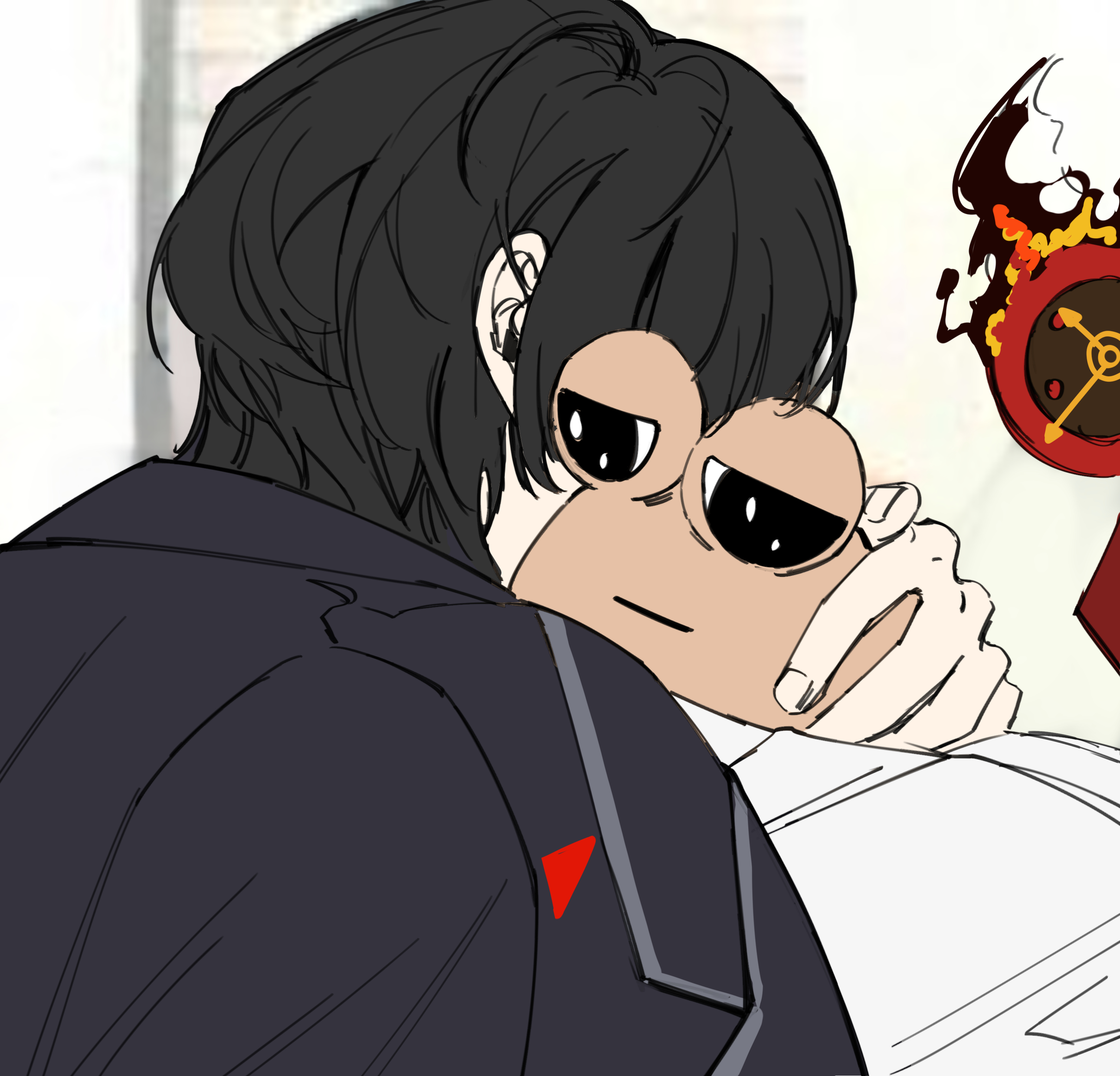 Safebooru - 1boy 1other absurdres black coat clock coat coat on shoulders dante (limbus company ...