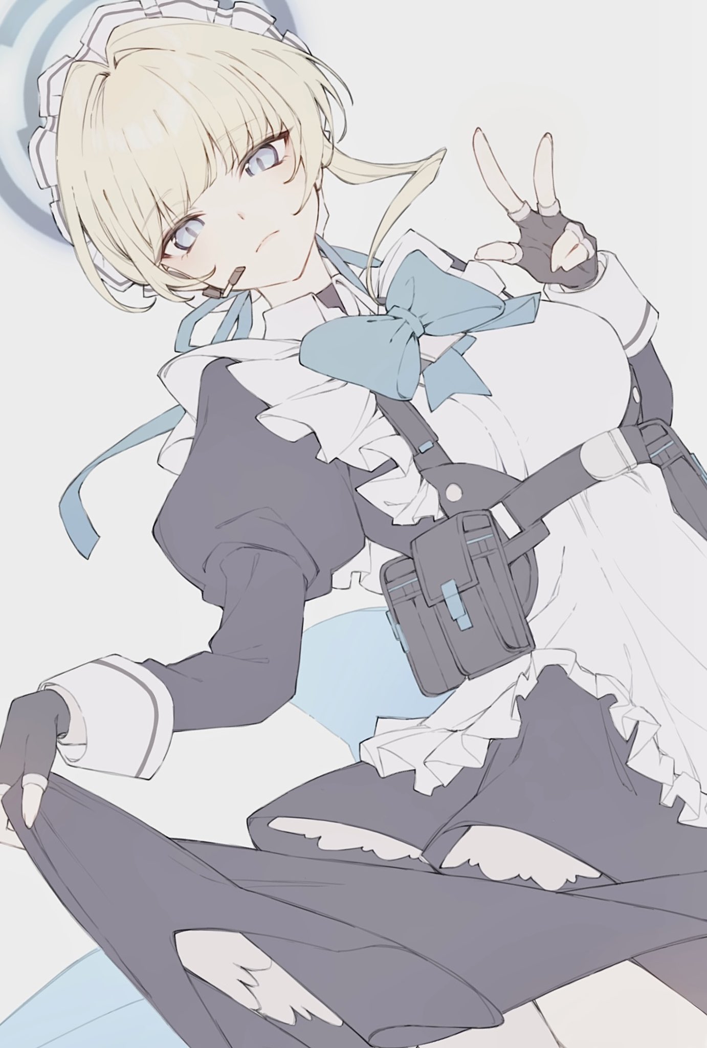 Safebooru - 1girl apron belt pouch black gloves black shirt black skirt blonde hair blue archive ...