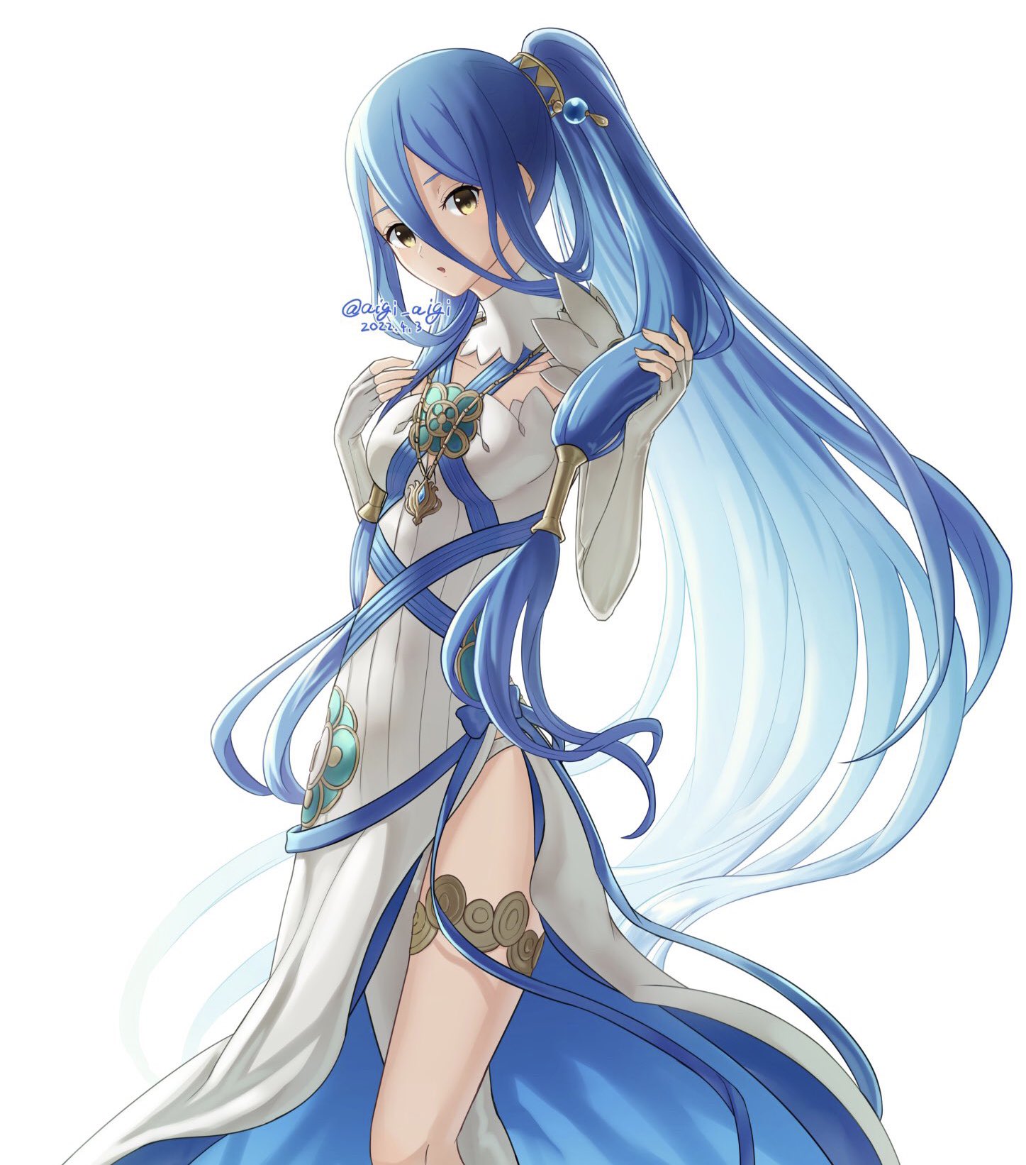 Safebooru - 1girl 2022 alternate hairstyle anklet azura (fire emblem) bangs blue hair commentary ...