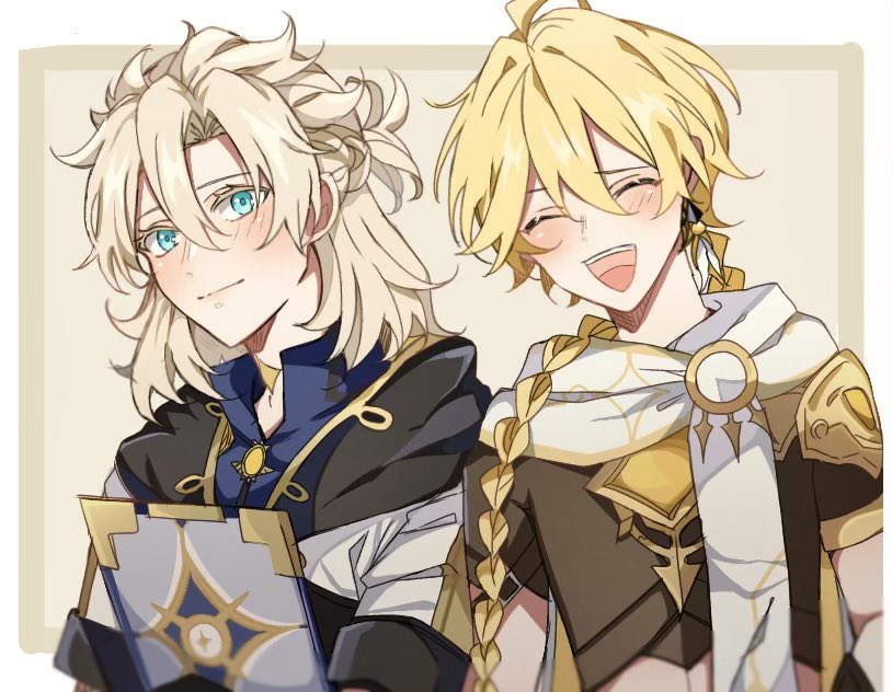 Safebooru - 2boys aether (genshin impact) ahoge albedo (genshin impact) aqua eyes bangs black ...