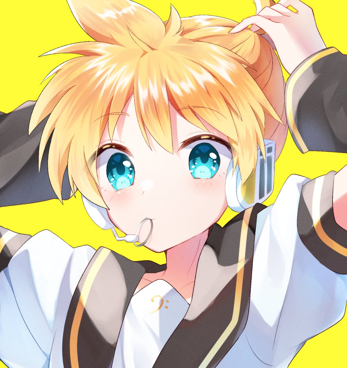 Safebooru - 1boy adjusting hair bass clef blonde hair blue eyes hair ...