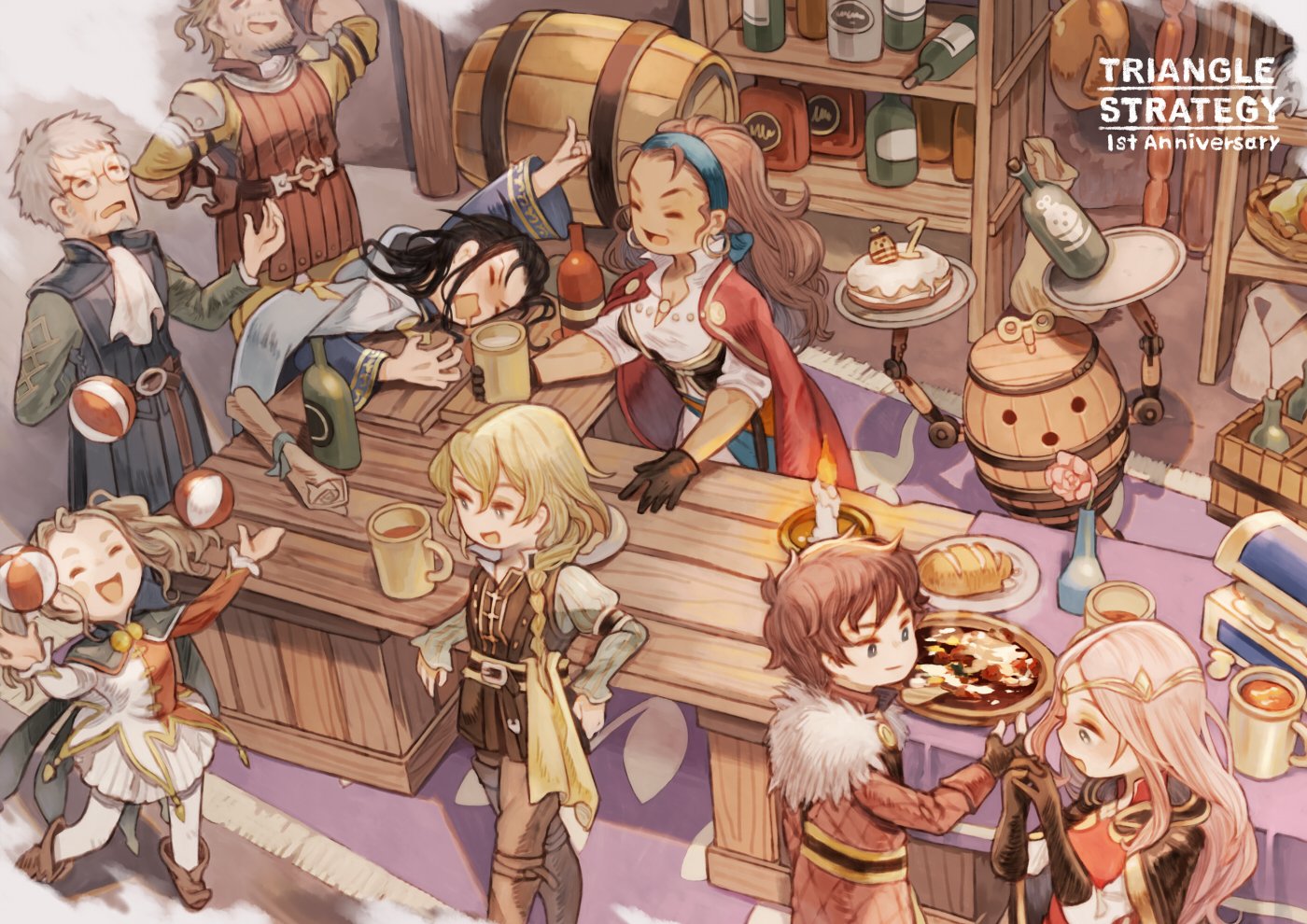 Safebooru - 1other 3girls 5boys alcohol barrel beard belt benedict ...