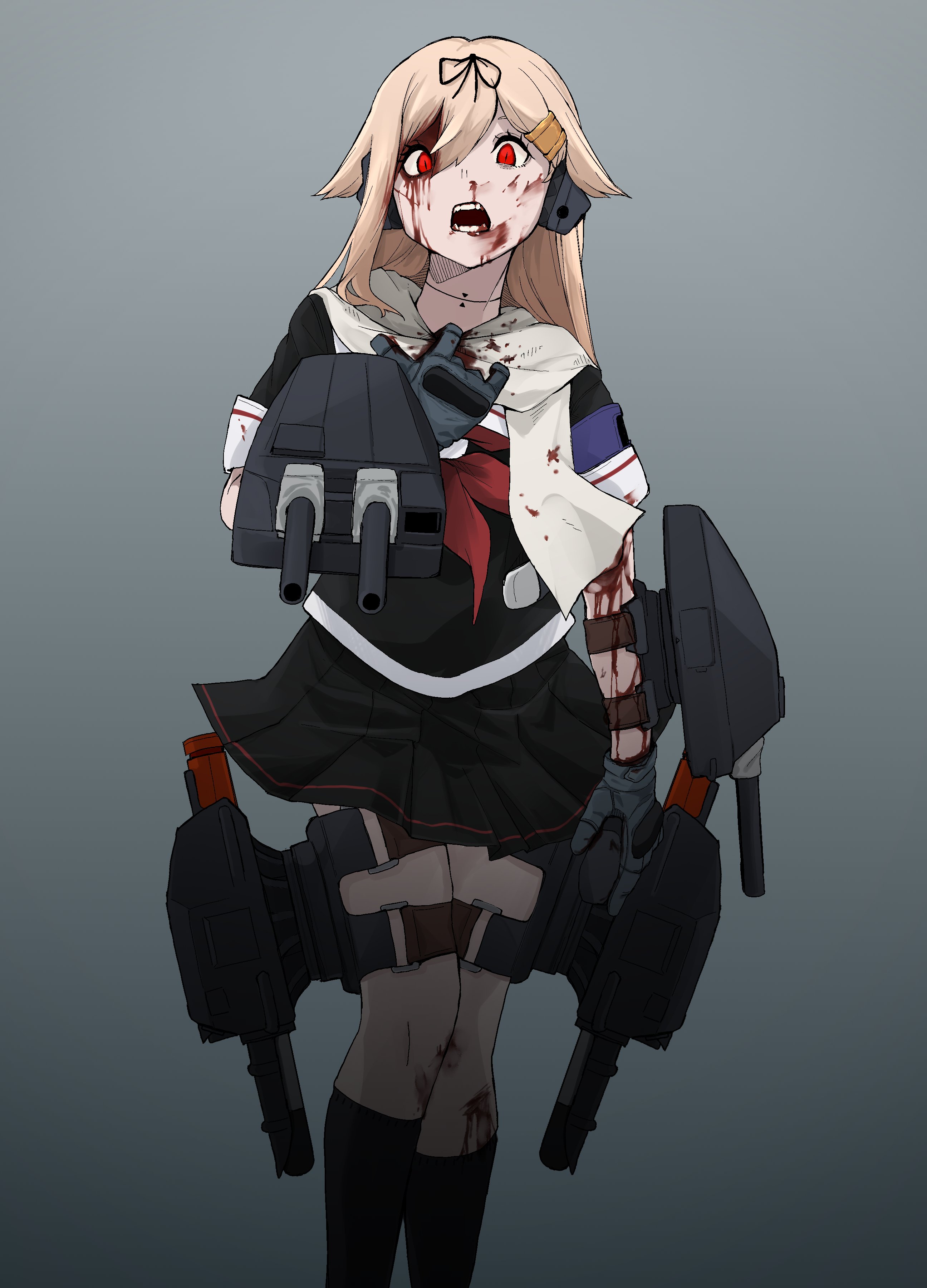 Safebooru - 1girl absurdres adapted turret black serafuku black skirt black socks blonde hair ...