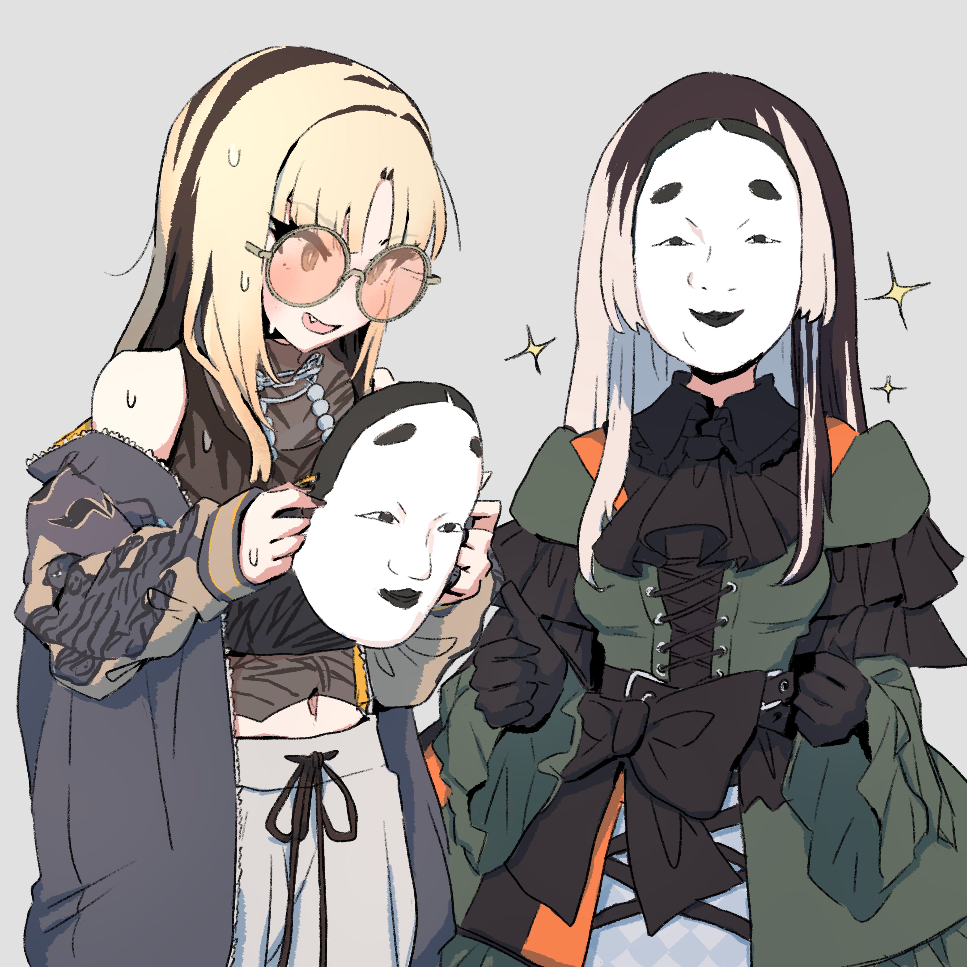 Safebooru - 2girls absurdres black bow black gloves black hair blonde ...